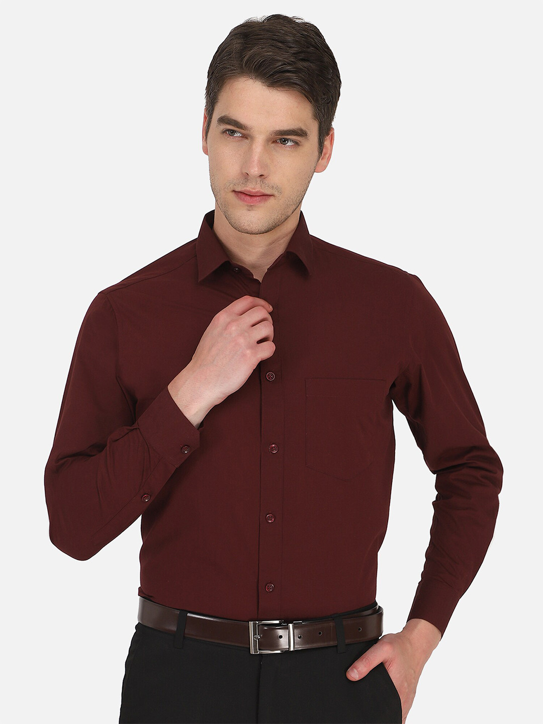 Buy D Kumar Men Burgundy Standard Cotton Formal Shirt - Shirts for Men ...