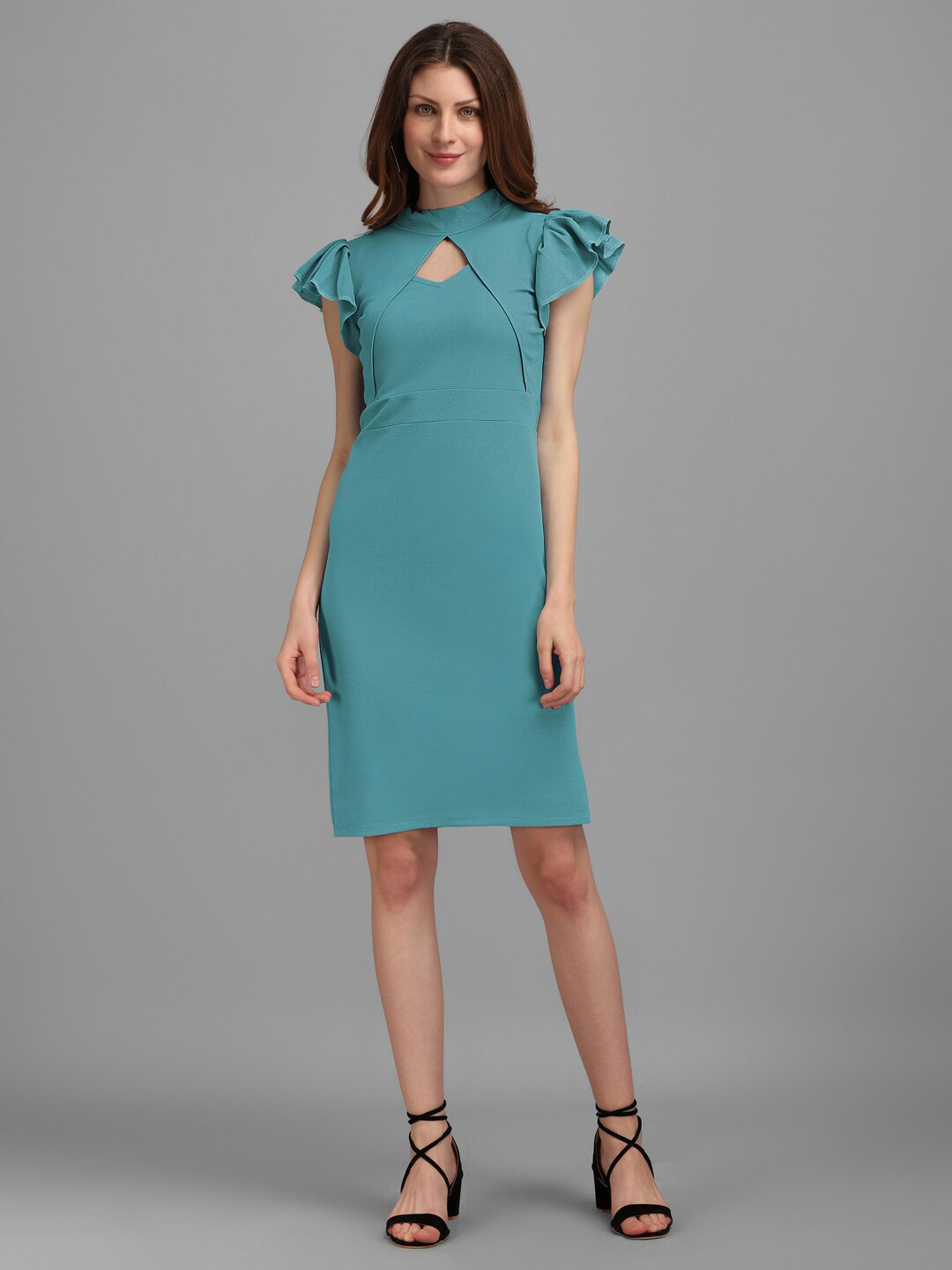 Buy PURVAJA Women Turquoise Blue Round Neck Sheath Dress - Dresses for ...