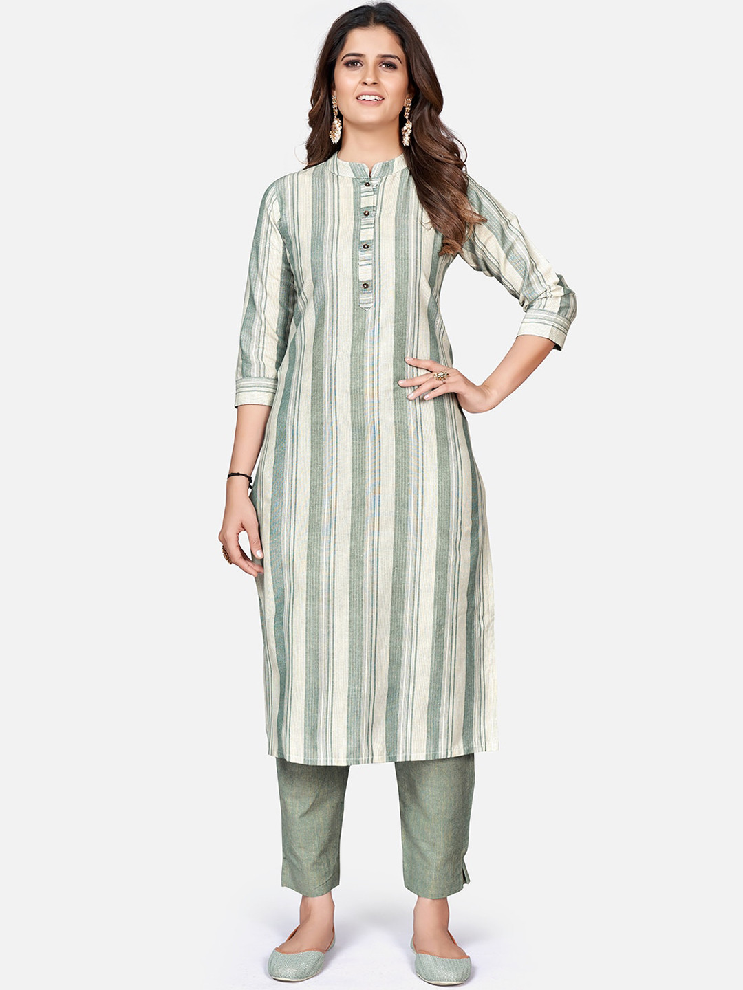 Buy Vbuyz Women Striped Kurta With Trousers - Kurta Sets for Women ...