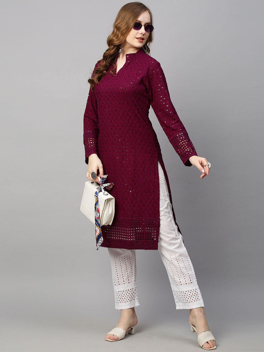 Buy POONAM DESIGNER Women Floral Embroidered Sequinned Kurta With ...