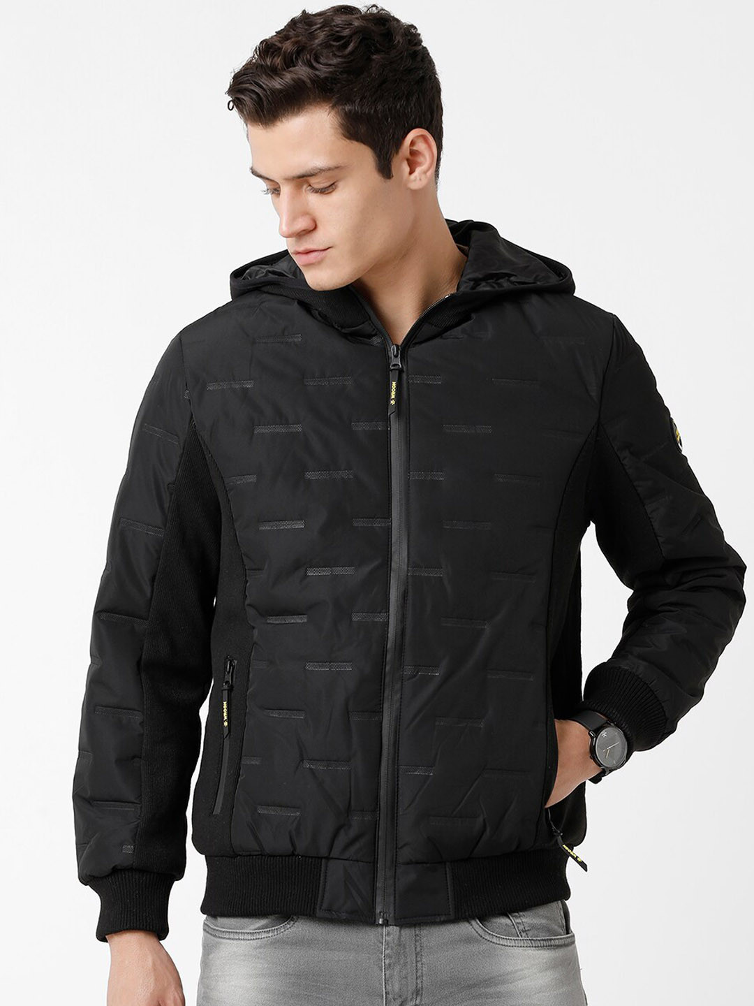 Buy WROGN Men Black Striped Bomber Jacket - Jackets for Men 21001452 ...