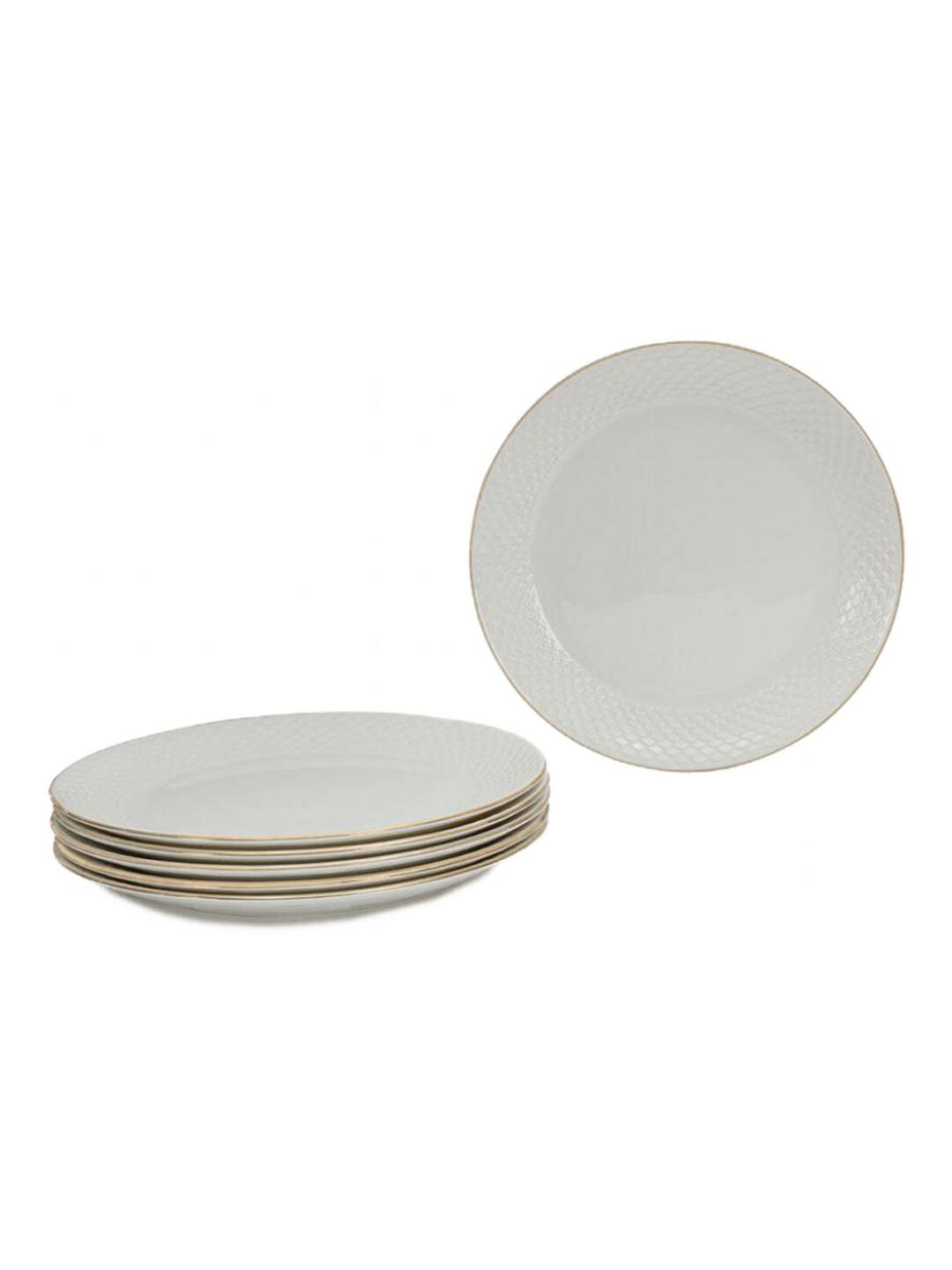 Buy Athome By Nilkamal Ripple Set Of 6 White Textured Ceramic Glossy ...