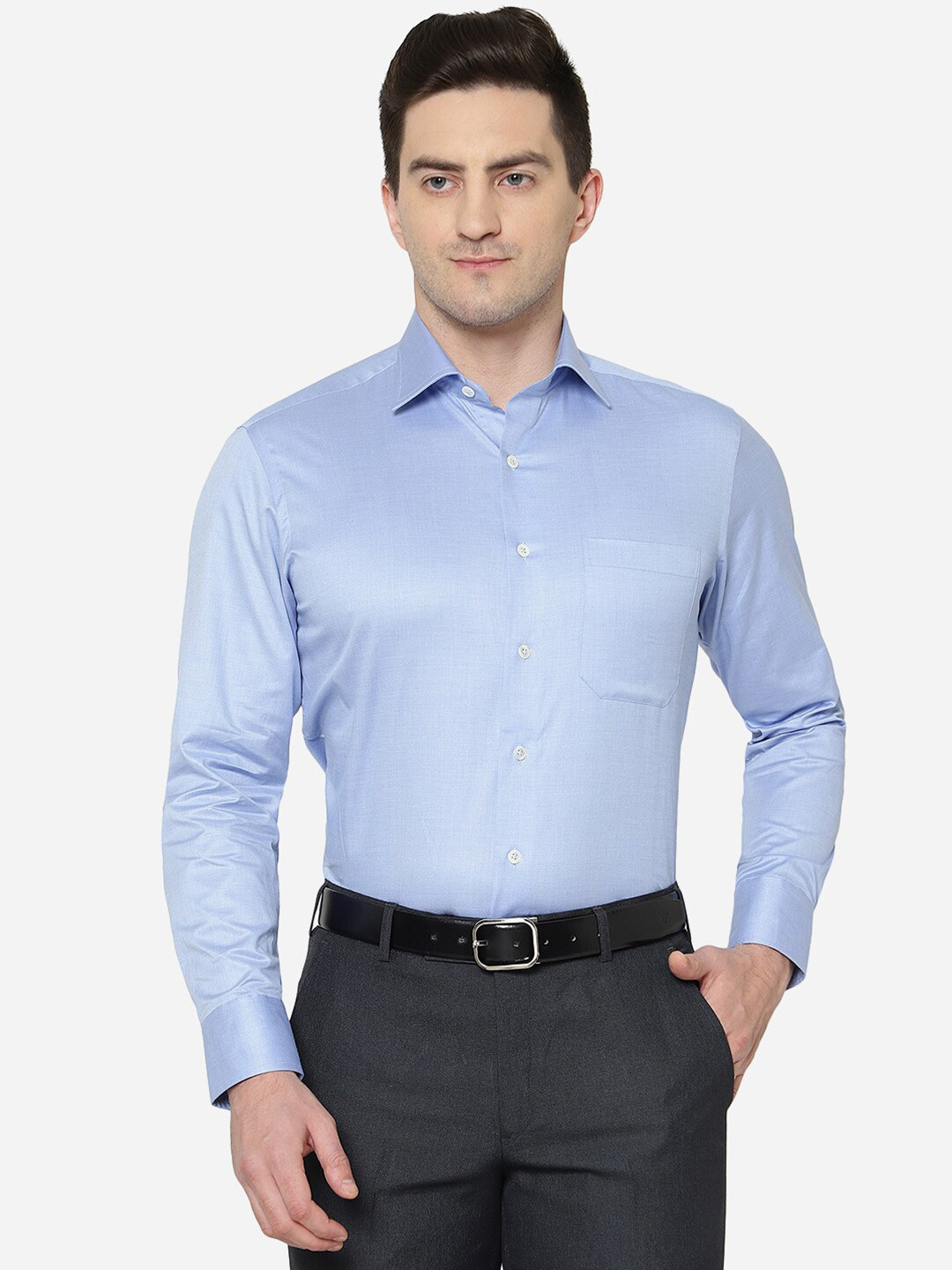 Buy JADE BLUE Men Blue Slim Fit Pure Cotton Formal Shirt - Shirts for ...
