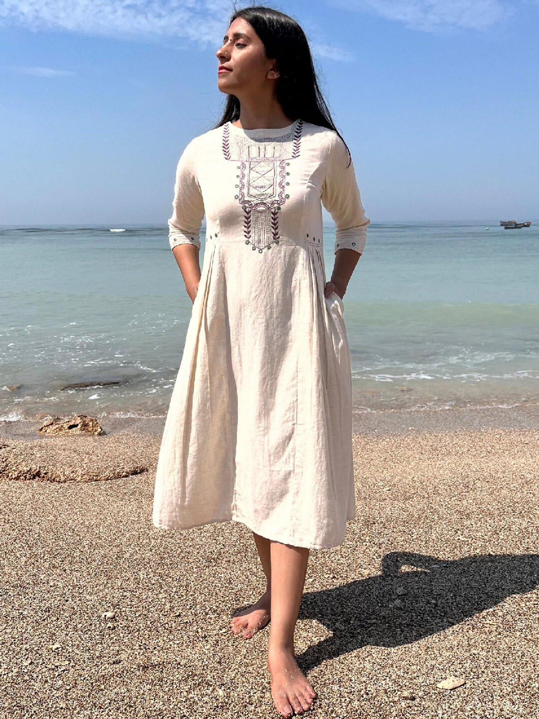 Buy OKHAI Embroidered Cotton Midi Dress - Dresses for Women 21008002 ...