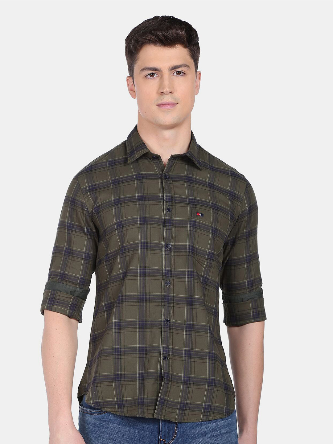 Buy AD By Arvind Men Slim Fit Tartan Checked Pure Cotton Casual Shirt ...
