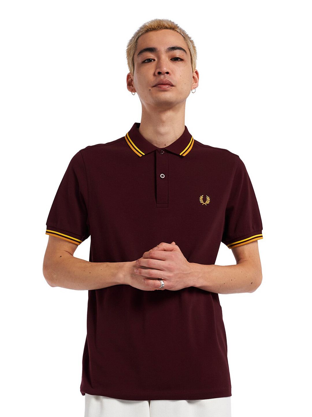 Buy Fred Perry Men Maroon Polo Collar Pure Cotton T Shirt - Tshirts for ...