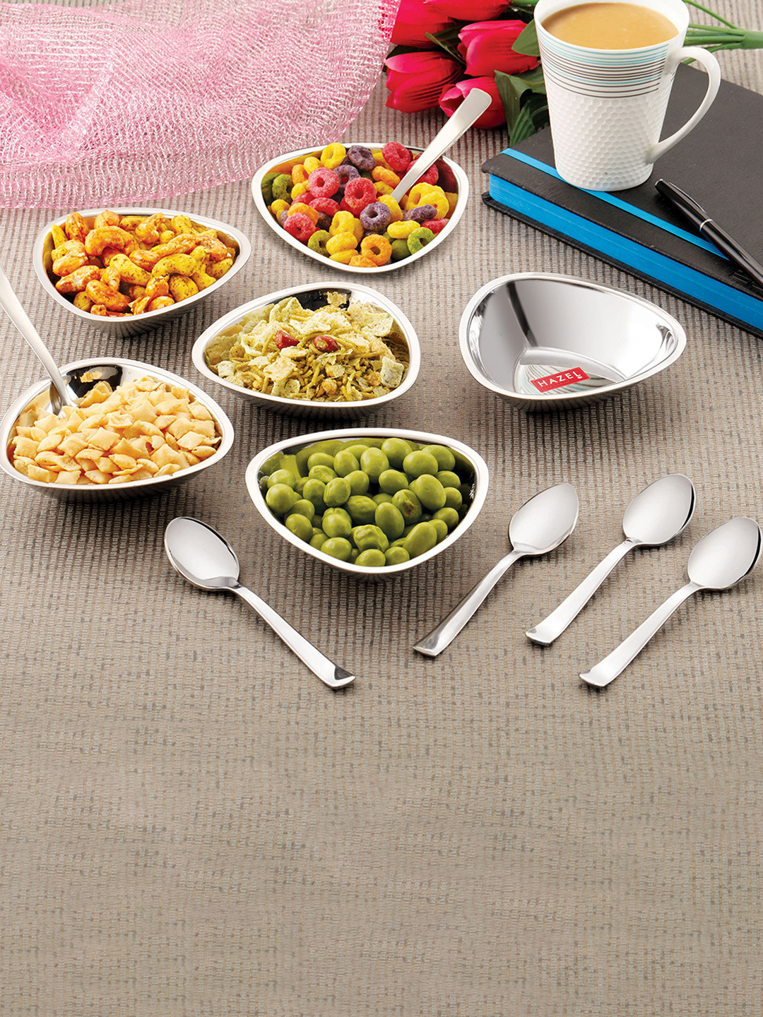 Buy HAZEL Set Of 24 Stainless Steel Serving Bowls Set Triangular Shaped ...