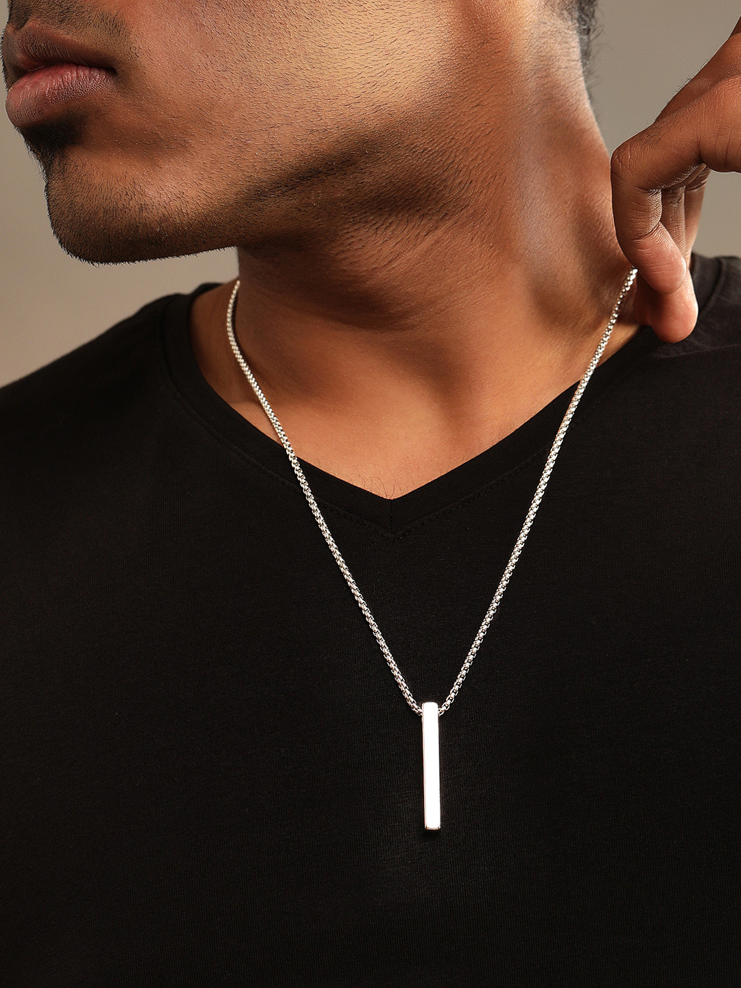 Buy The Roadster Lifestyle Co. Men Silver Plated Chain With Bar Pendant ...