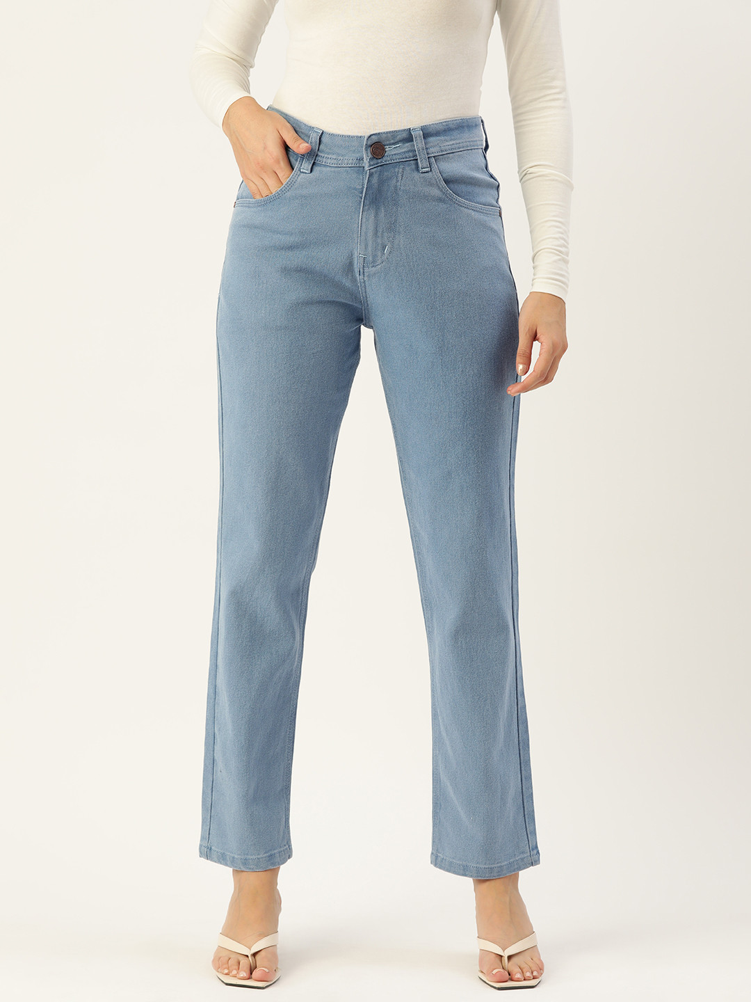 Buy PARIS HAMILTON Women Straight Fit High Rise Stretchable Jeans ...