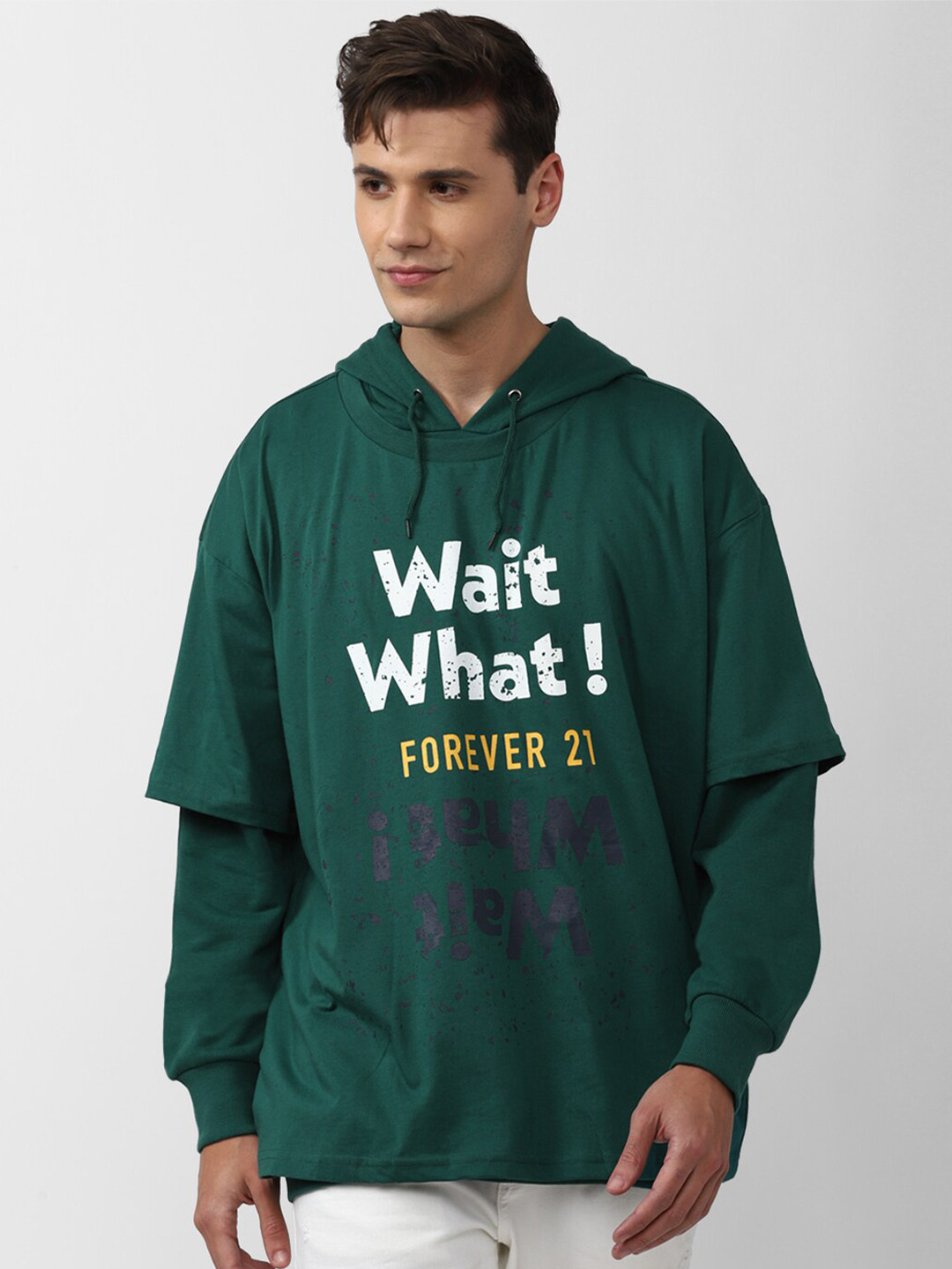 Buy FOREVER 21 Men Green Printed Hooded Sweatshirt - Sweatshirts for ...