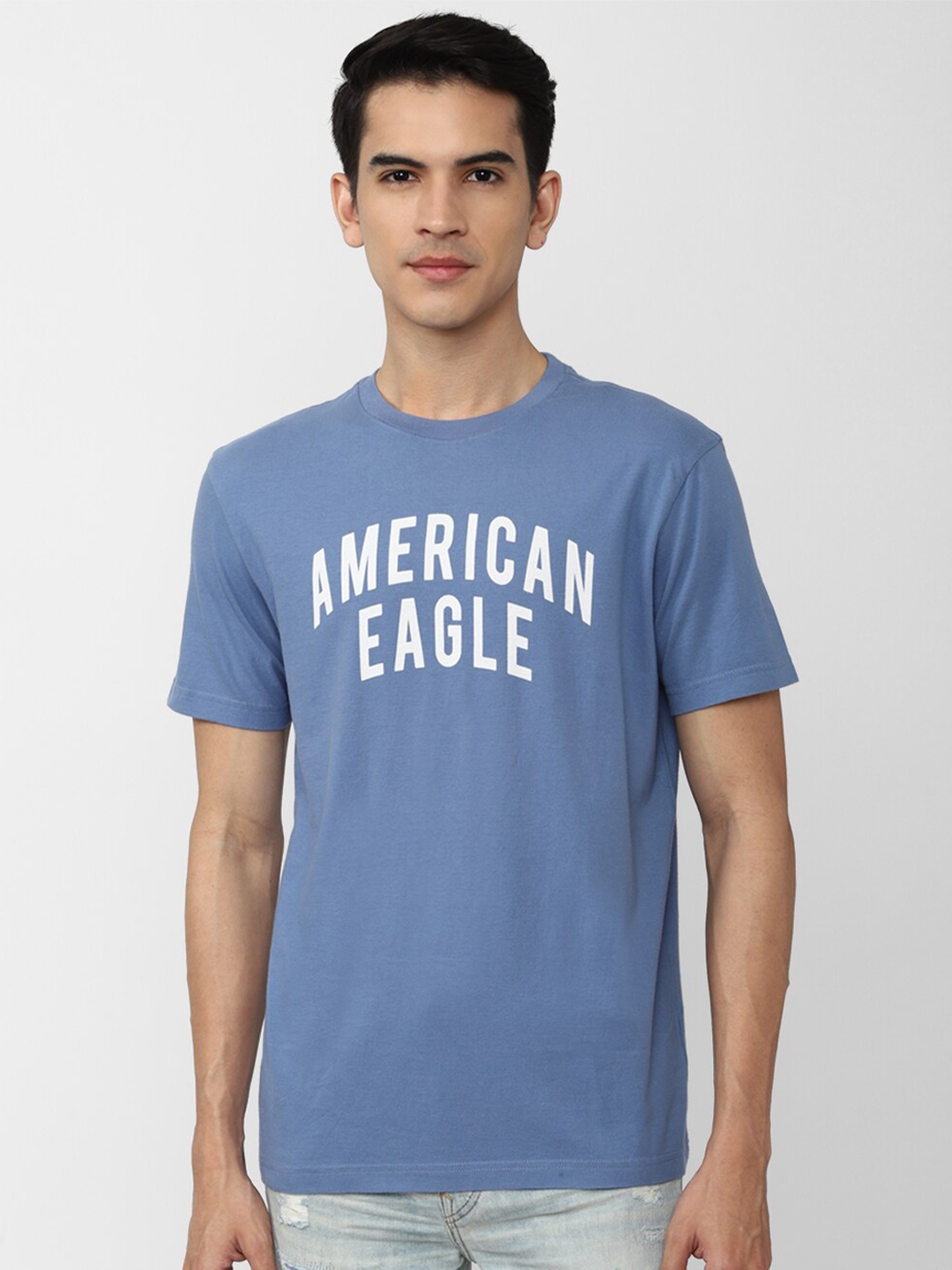 Buy American Eagle Outfitters Men Blue Typography Pure Cotton Printed T