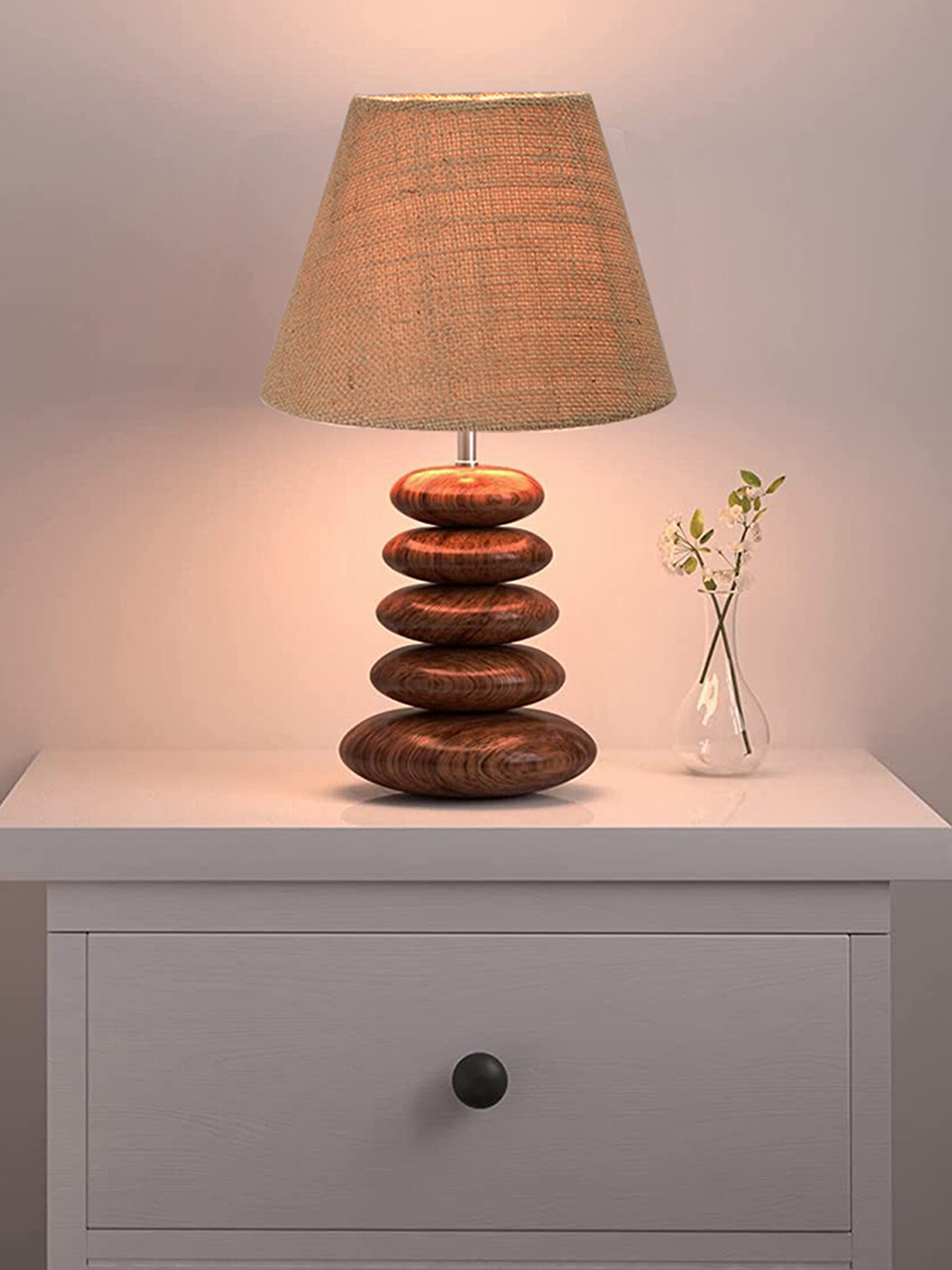 Buy Homesake Brown Self Design Table Lamp With Brown Jute Shade LED ...