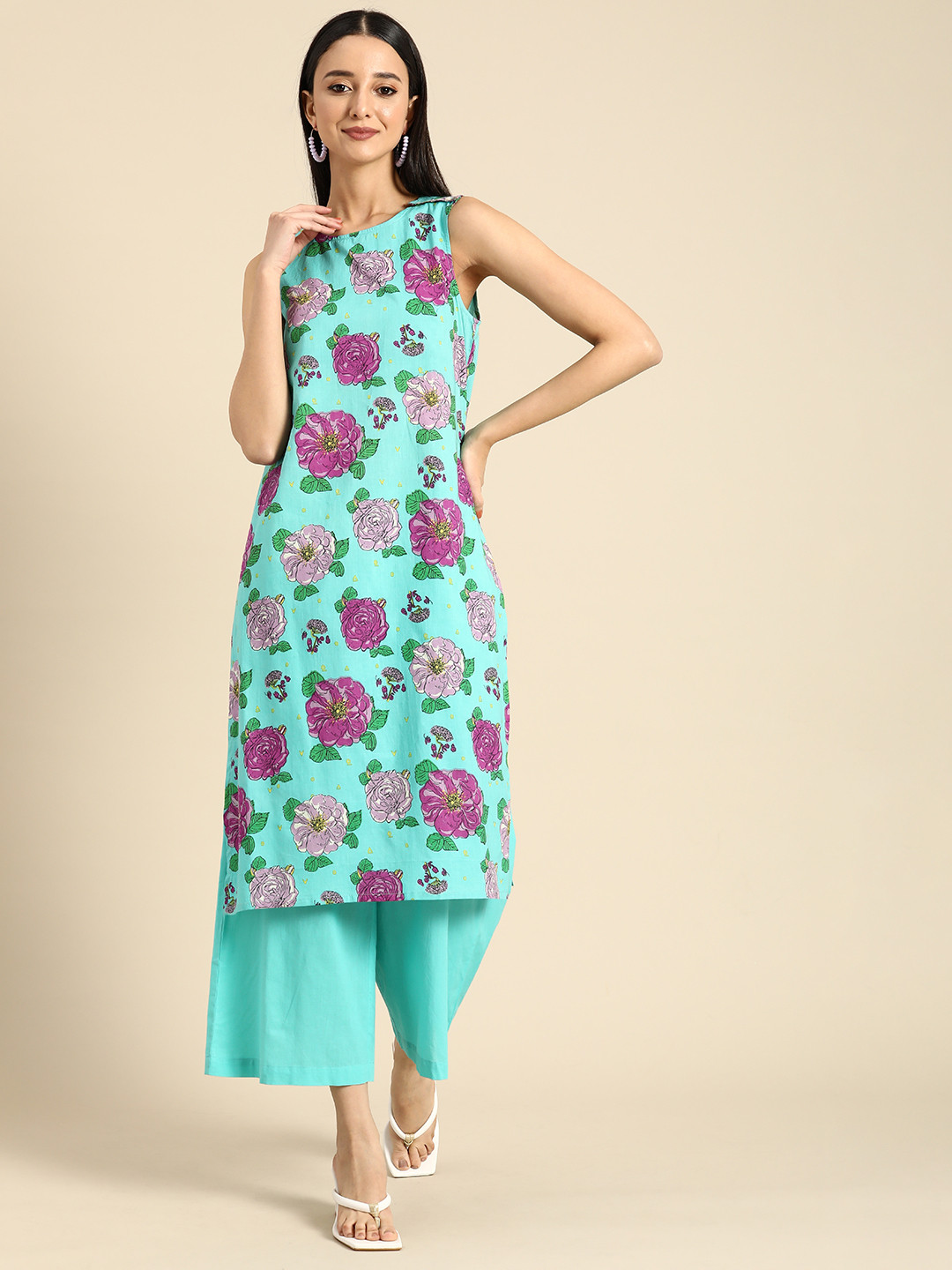 Buy Anouk Women Pure Cotton Floral Printed Kurta With Palazzos - Kurta Sets for Women 21019404 ...