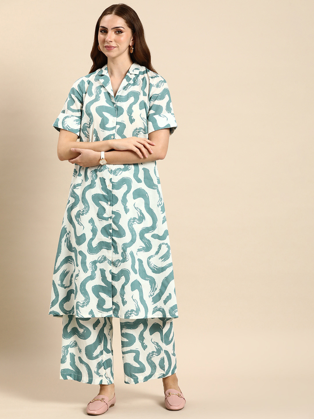 Buy Anouk Women Abstract Printed Pure Cotton Kurta With Palazzos Set ...