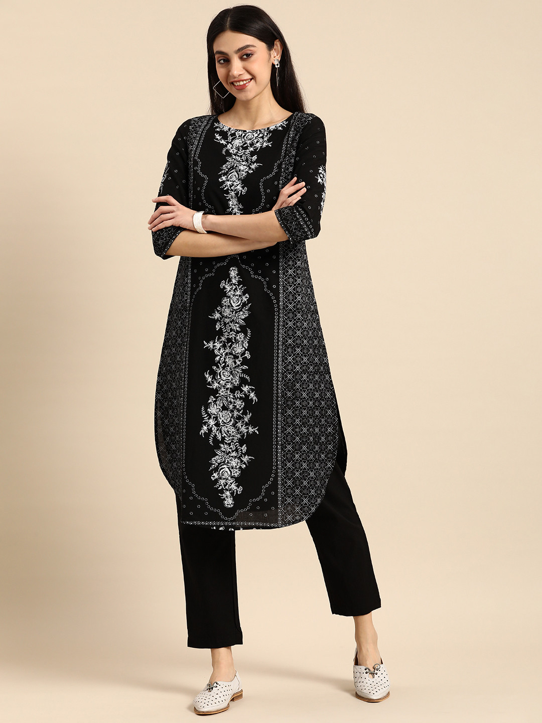 Buy Anouk Ethnic Motifs Printed Regular Pure Cotton Kurta With Trousers ...