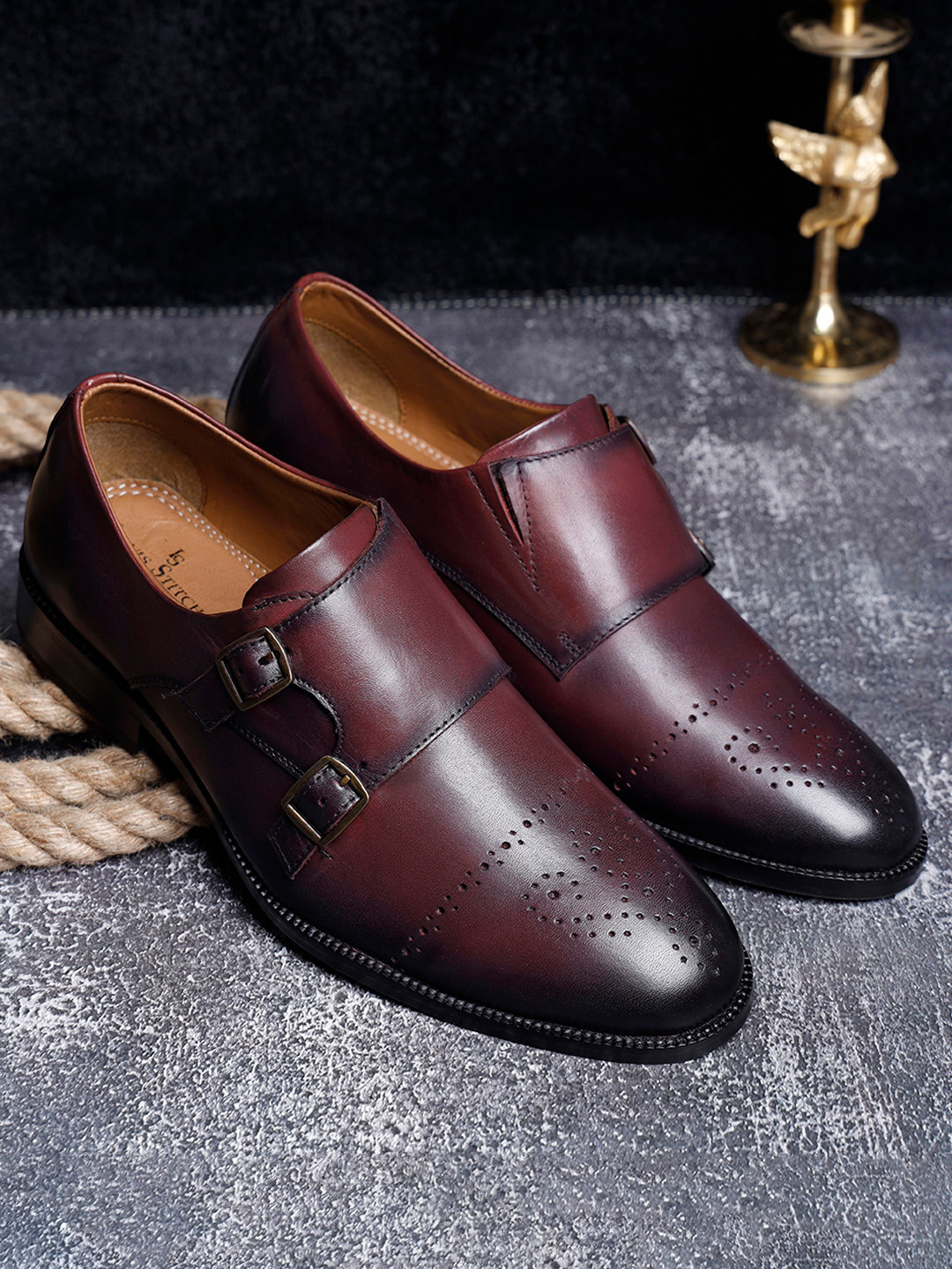 Buy LOUIS STITCH Men Premium Leather Dual Tone Patina Monk Shoes ...