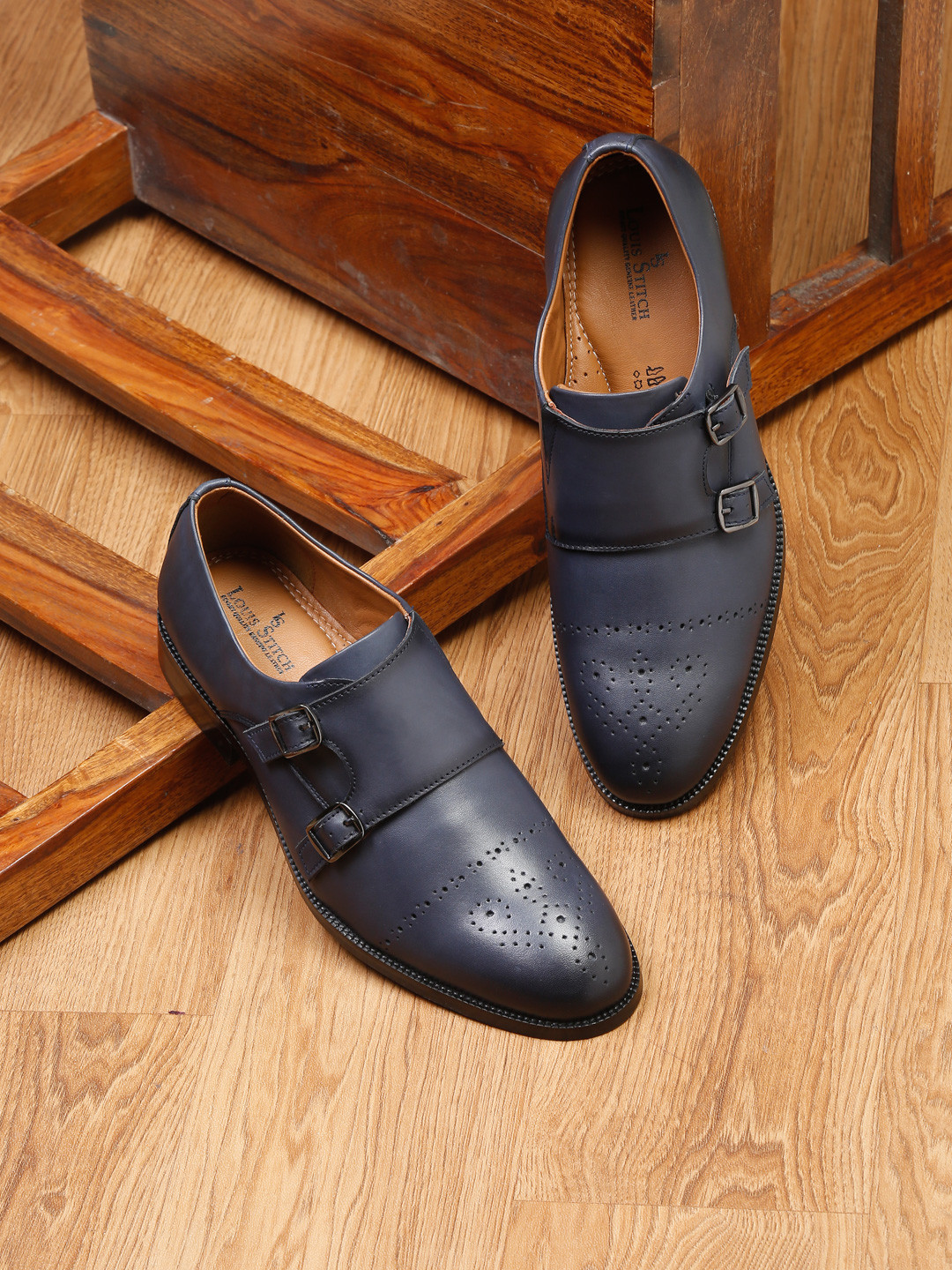 Buy LOUIS STITCH Men Blue Genuine Italian Leather Formal Slip On Monks ...