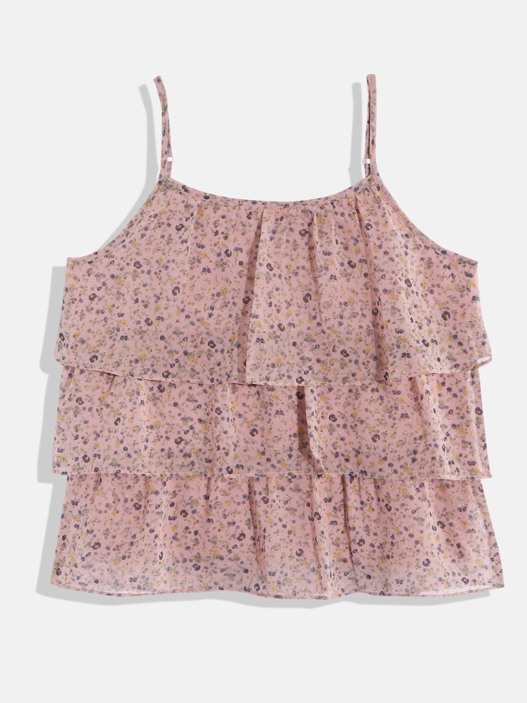 Buy HERE&NOW Girls Floral Print Layered Georgette Tiered Top - Tops for ...