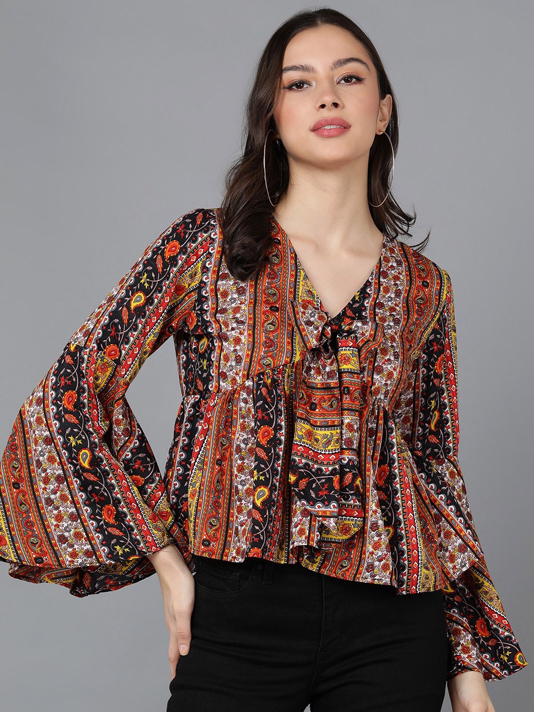 Buy Znx Clothing Ethnic Motifs Printed V Neck Empire Top Tops For