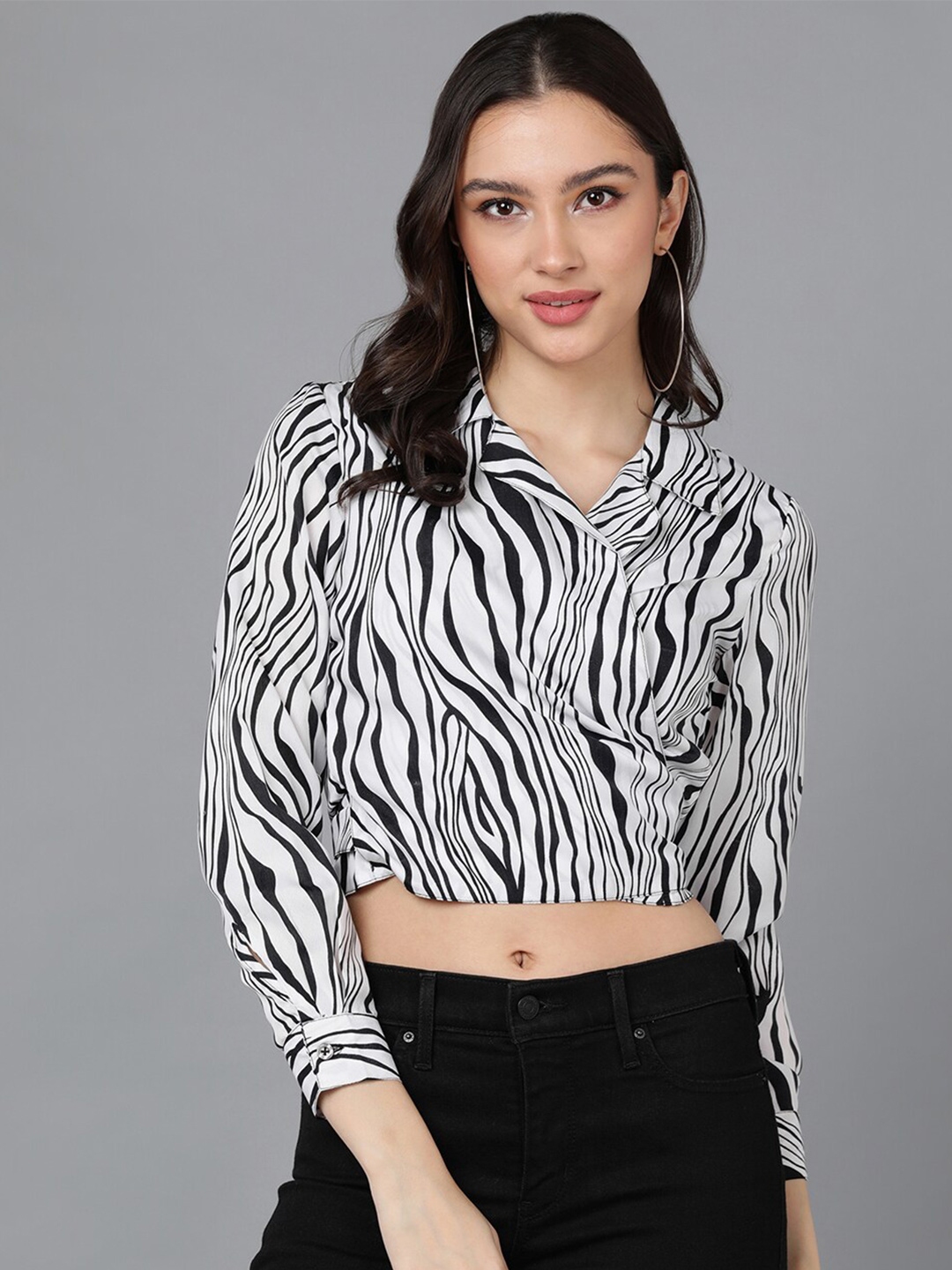 Buy Znx Clothing Striped Crepe Wrap Crop Top Tops For Women 21022954