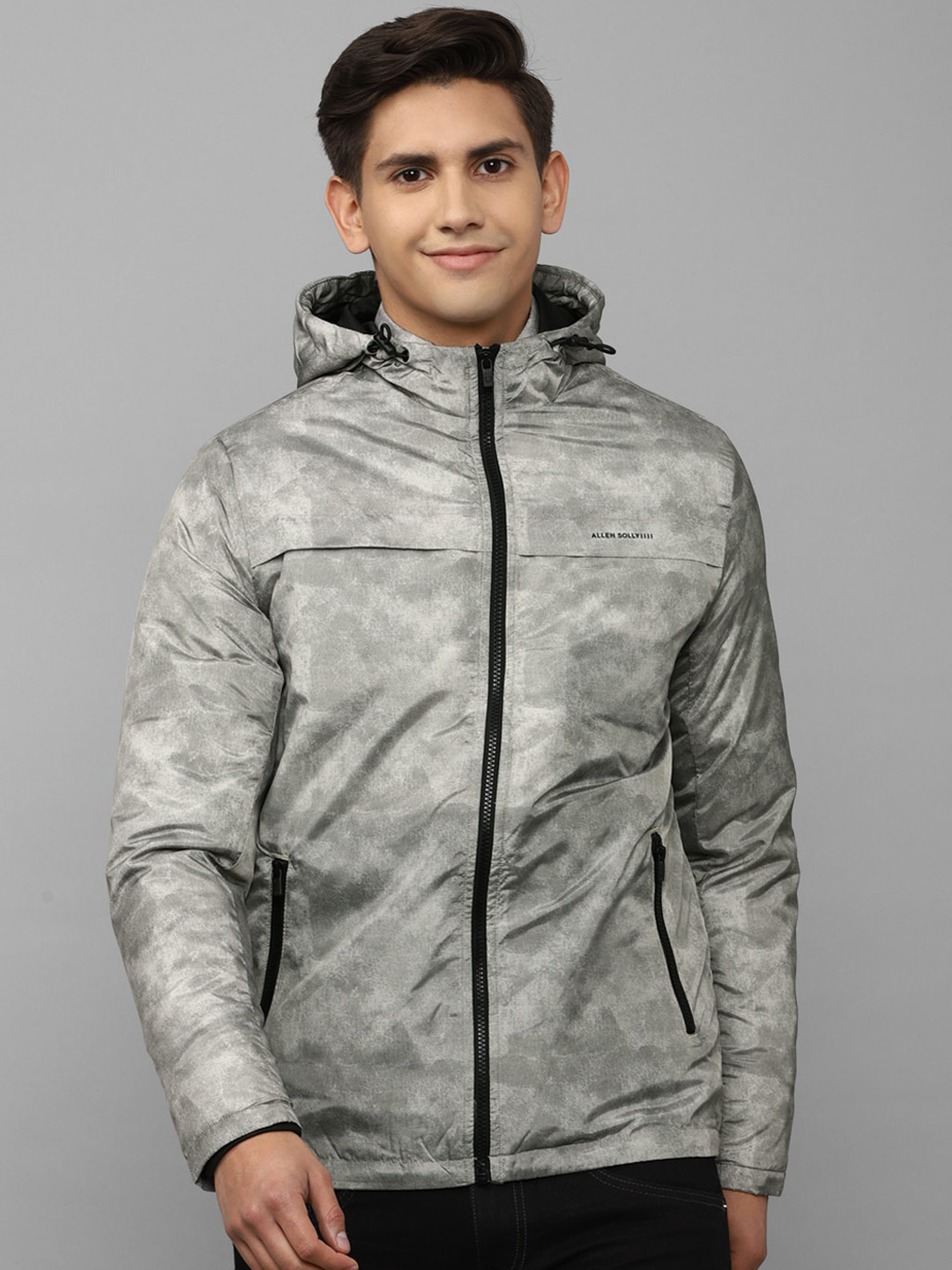 Buy Allen Solly Men Grey Cotton Camouflage Padded Jacket - Jackets for ...