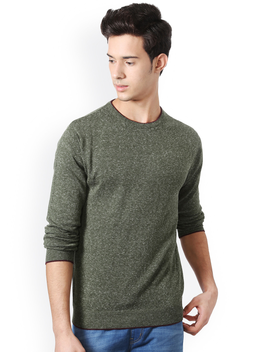 Buy People Men Olive Green Solid Pullover Sweater - Sweaters for Men ...