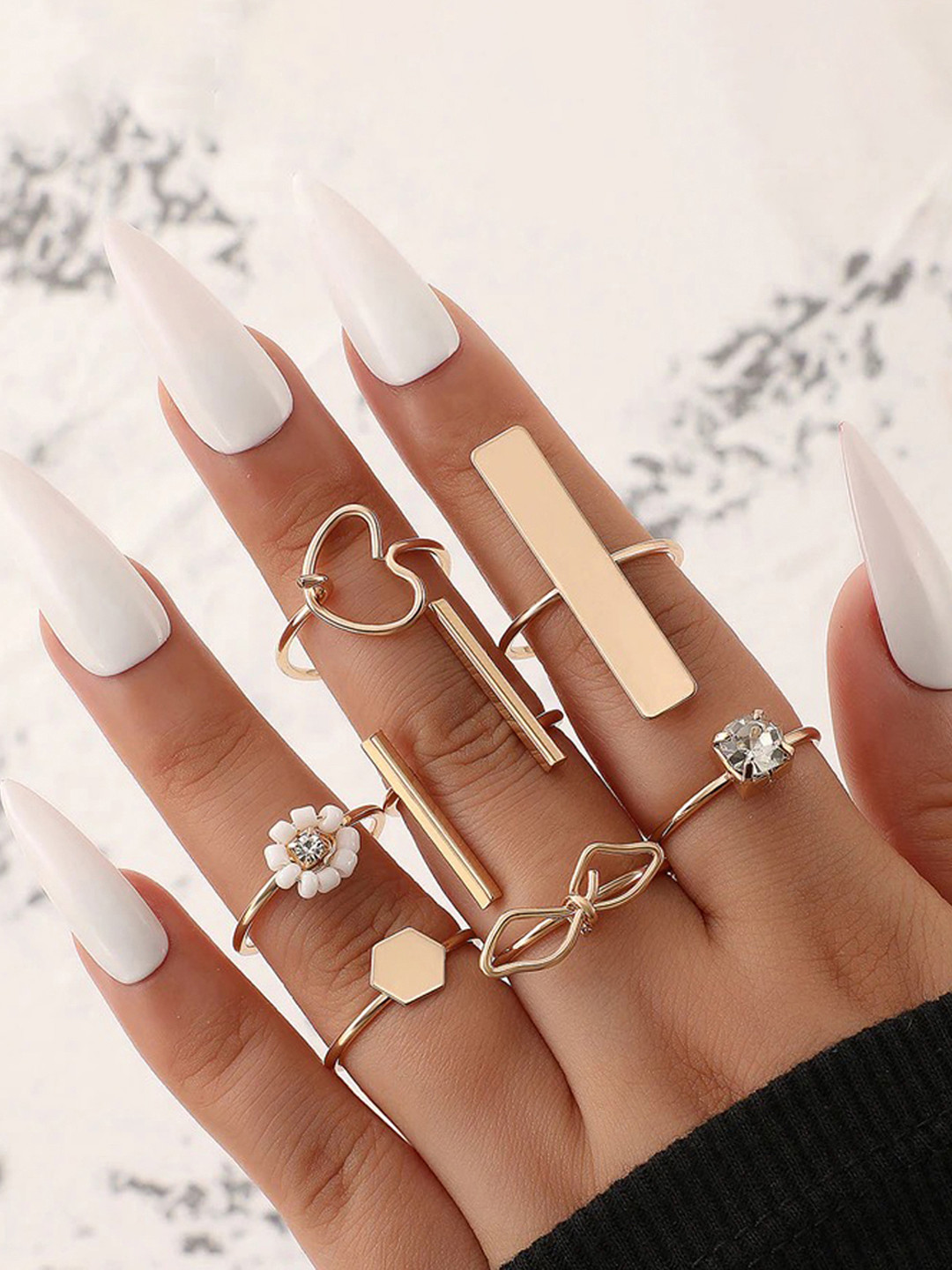 Buy Jewels Galaxy Set Of 7 Gold Plated Contemporary Stackable Finger ...