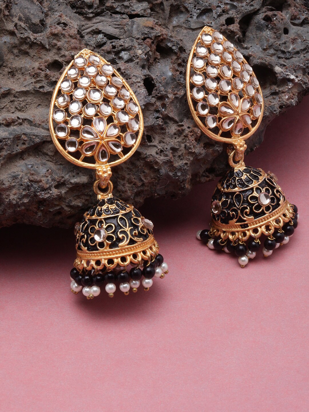 Buy DIVA WALK Gold Plated Dome Shaped Stone Studded Enamelled Jhumkas ... Buy DIVA WALK Gold Plated Dome Shaped Stone Studded Enamelled Jhumkas ...