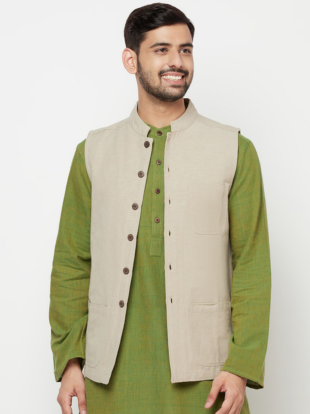 Buy Fabindia Men Pure Cotton Nehru Jacket - Nehru Jackets for Men ...