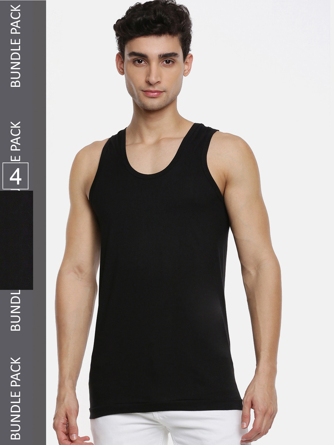 Buy Ramraj Pack Of 4 Men Black Scoop Neck Sleeveless Cotton Innerwear ...