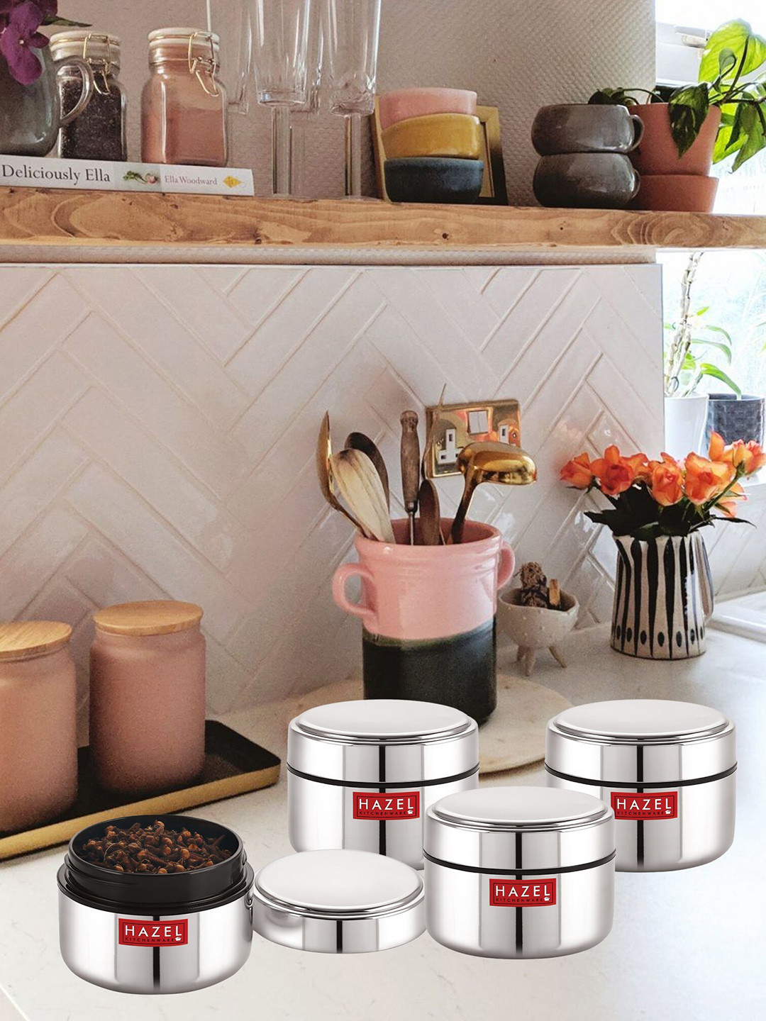 Buy HAZEL Set Of 4 Stainless Steel Mini Airtight Storage Containers 250 ...