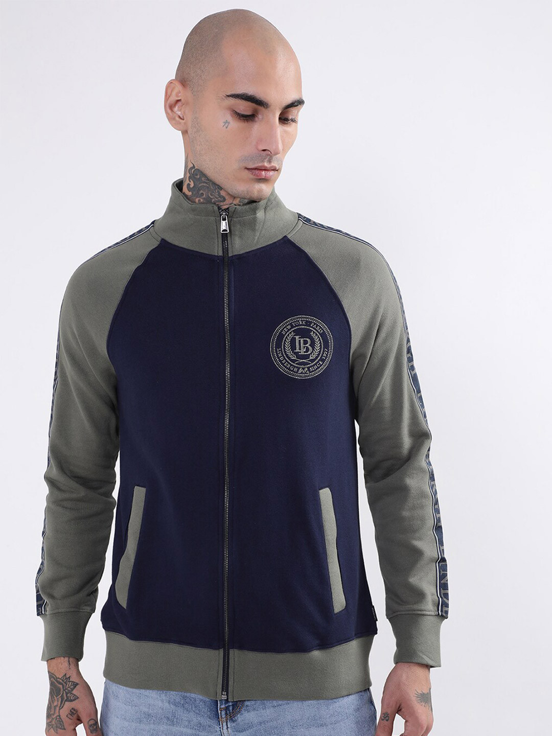 Buy LINDBERGH Men Olive Green Colourblocked Cotton Sweatshirt ...