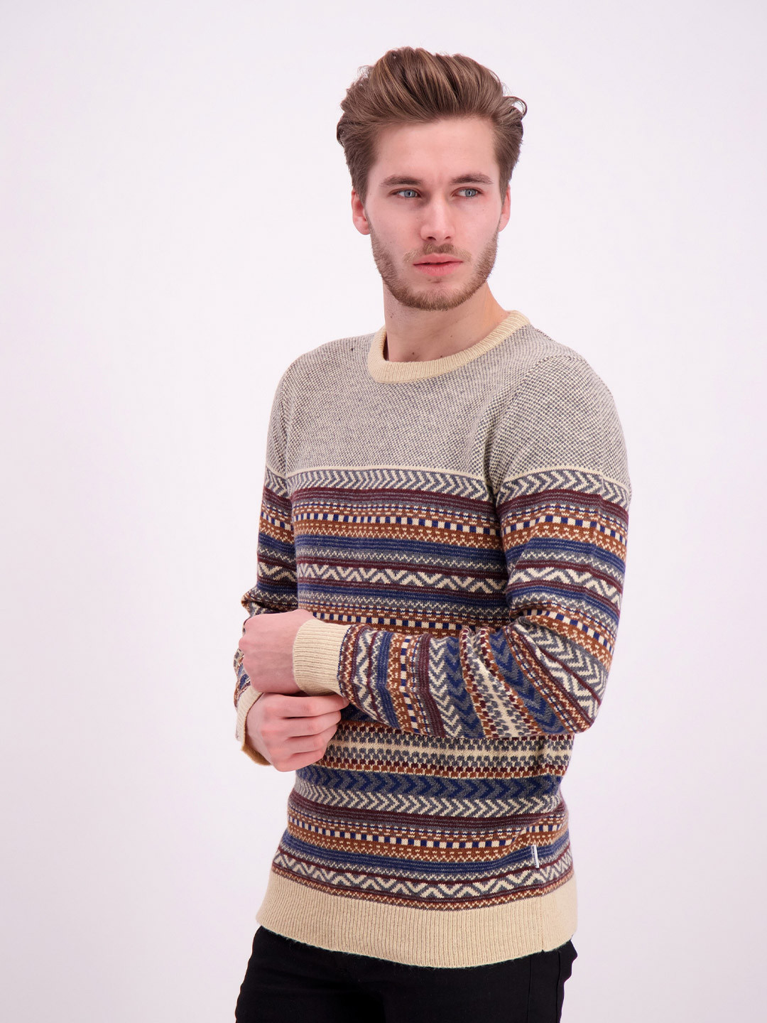 Buy LINDBERGH Men Beige & Brown Striped Striped Pullover - Sweaters for ...