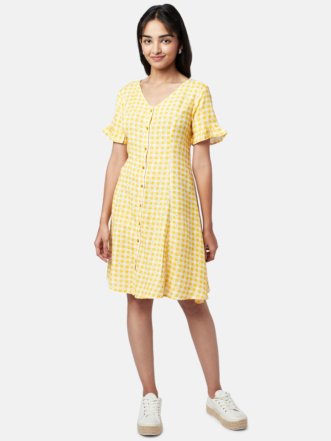 Buy YU By Pantaloons Yellow Cotton Ethnic A Line Dress - Dresses for ...