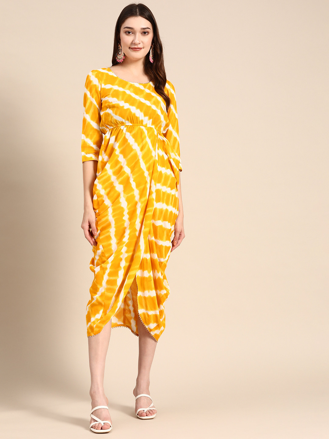 Buy MABISH By Sonal Jain Leheriya Overlap Midi Ethnic Dress - Ethnic ...