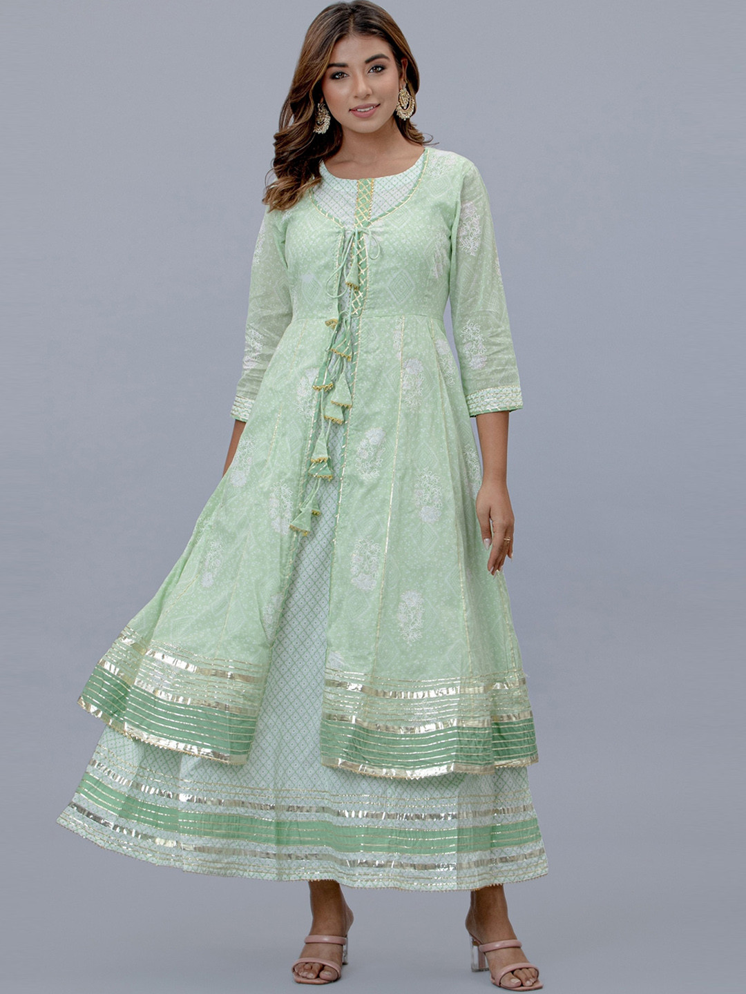 Buy EtnicaWear Floral Printed Fit & Flare Tie Up Cotton Dress - Ethnic ...