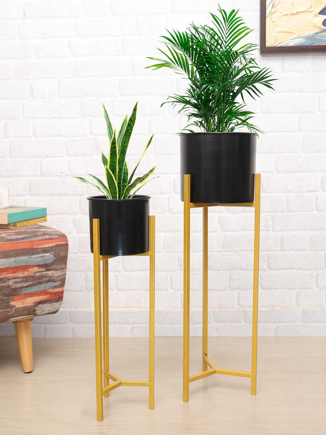 Buy Homesake Set Of 2 Triangle Base Metal Planters With Pot - Planters ...