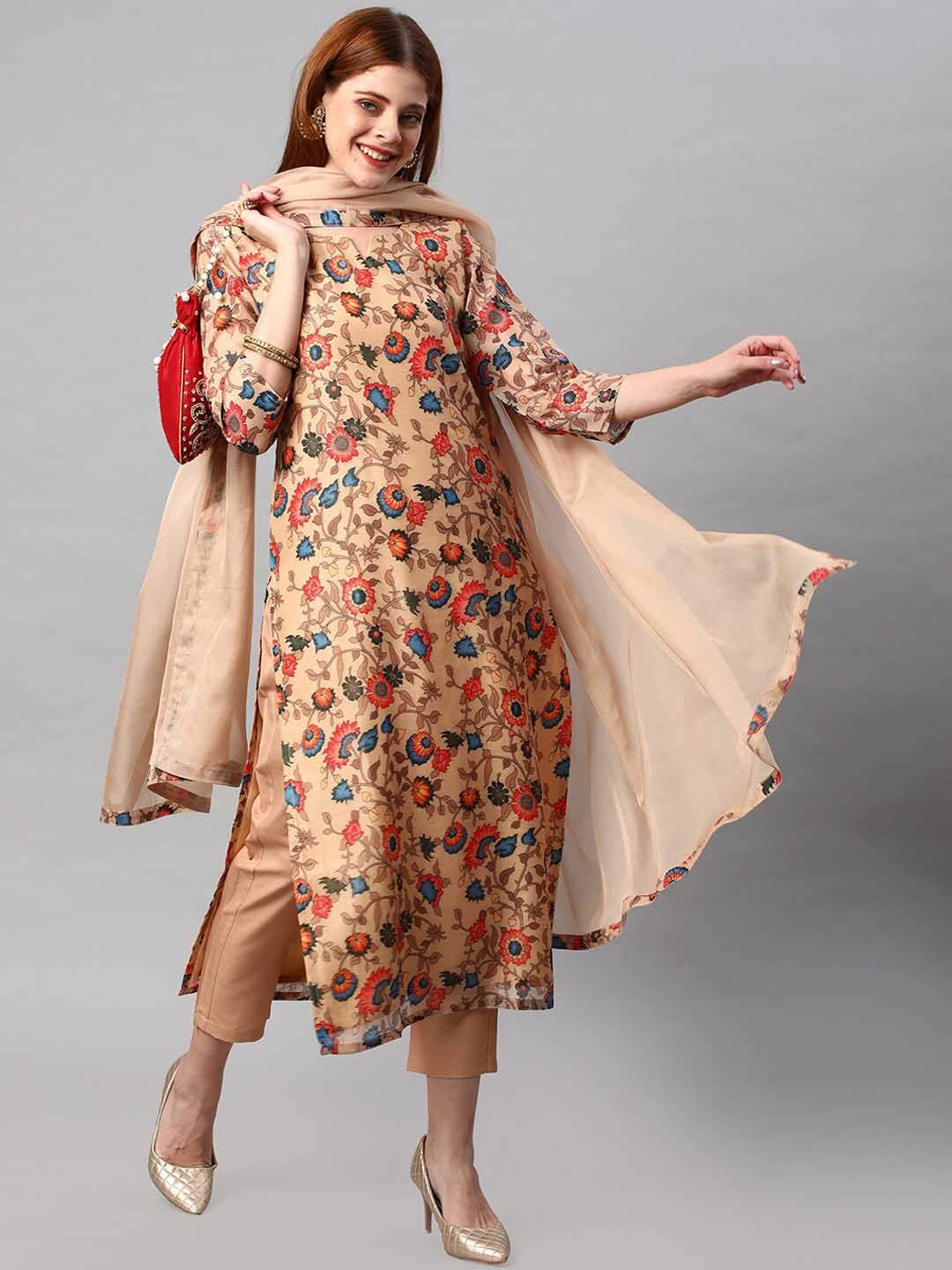 Buy KALINI Women Floral Printed Kurta With Trousers & Dupatta - Kurta ... Buy KALINI Women Floral Printed Kurta With Trousers & Dupatta - Kurta ...