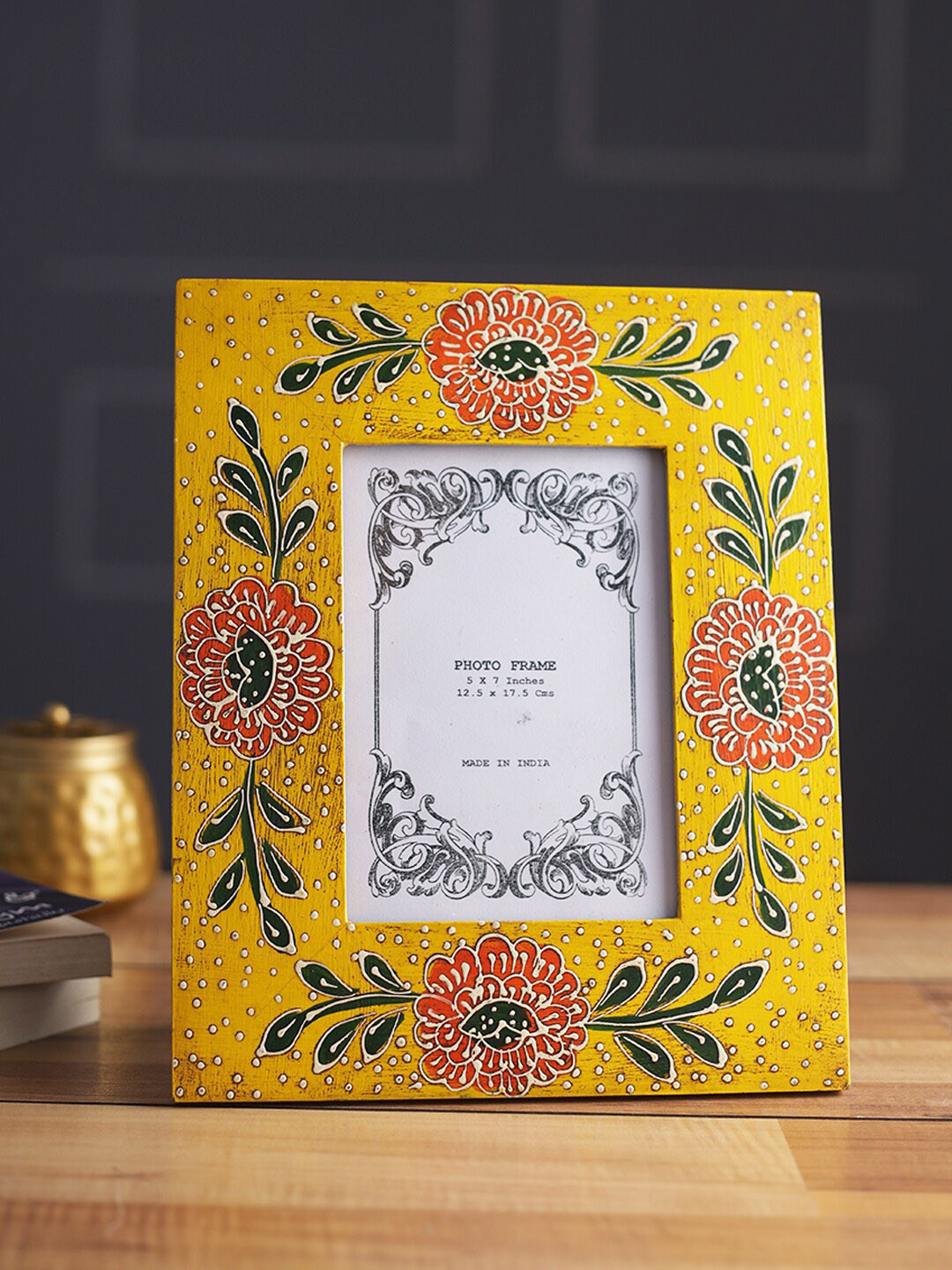 Buy Aapno Rajasthan Yellow & Red Flower Design Wooden Photo Frame ...