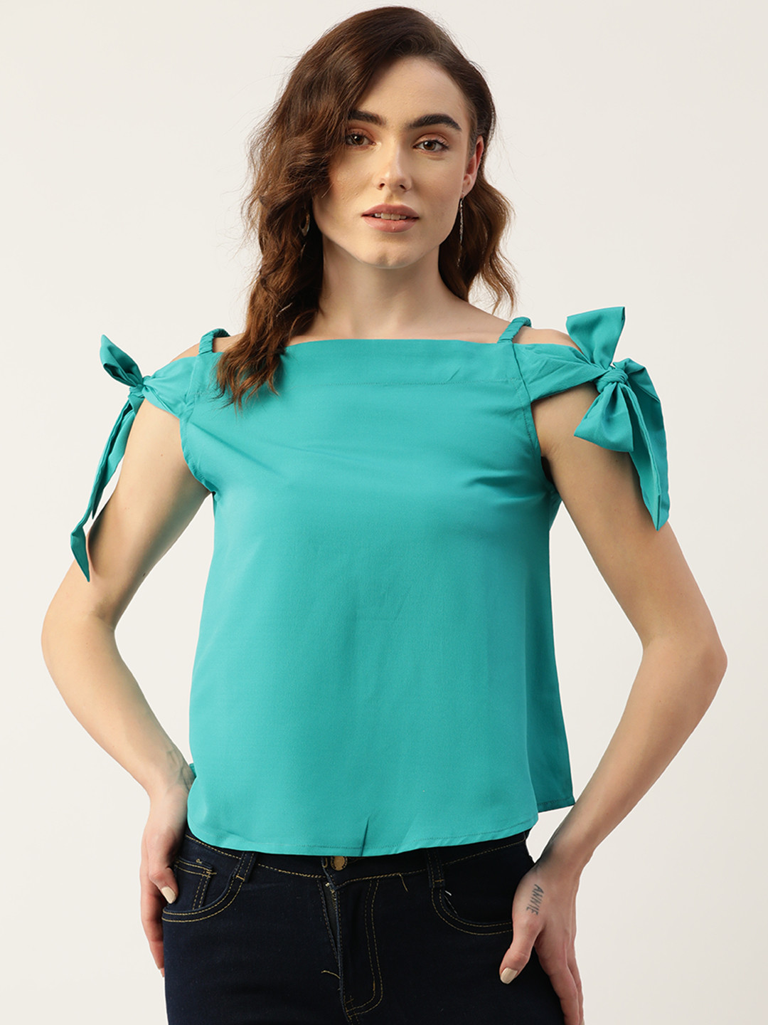 Buy ZIZO By Namrata Bajaj Turquoise Blue A Line Crepe Top - Tops for ...