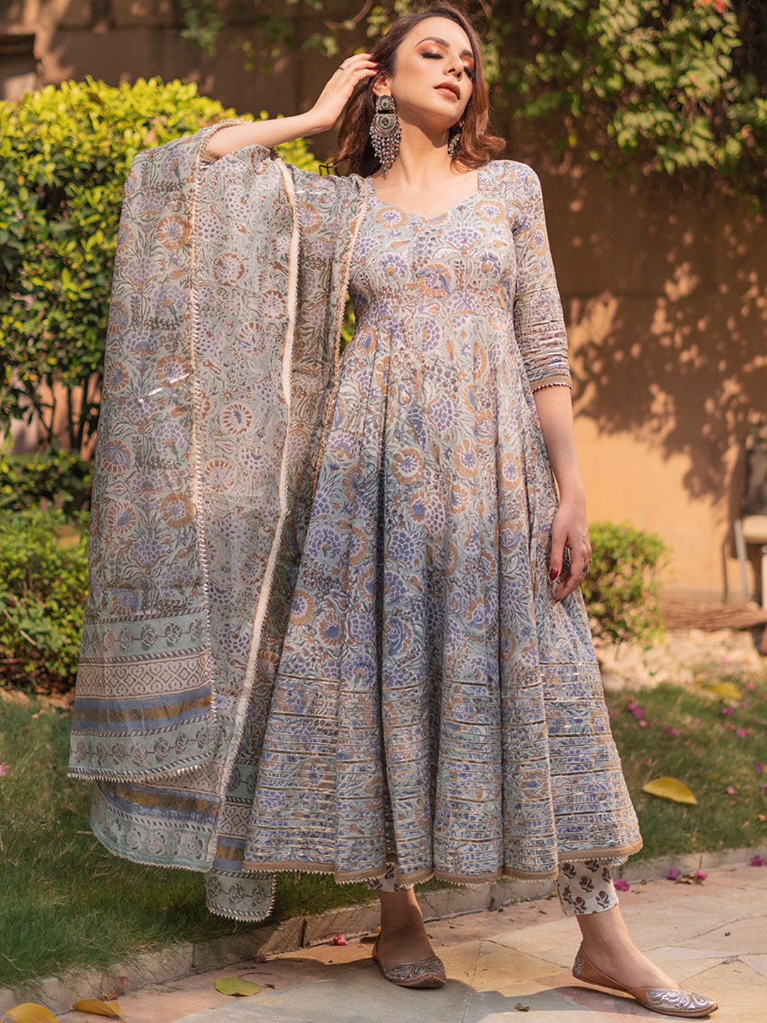Buy AACHHO Mazarine Handblock Gota Suit Set - Kurta Sets for Women ...