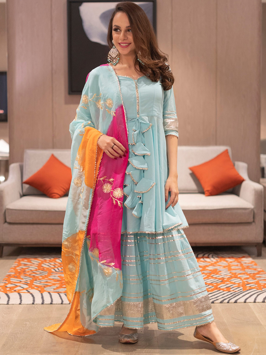 Buy AACHHO Women Adonis Blue Gotapatti Sharara Set - Kurta Sets for ...