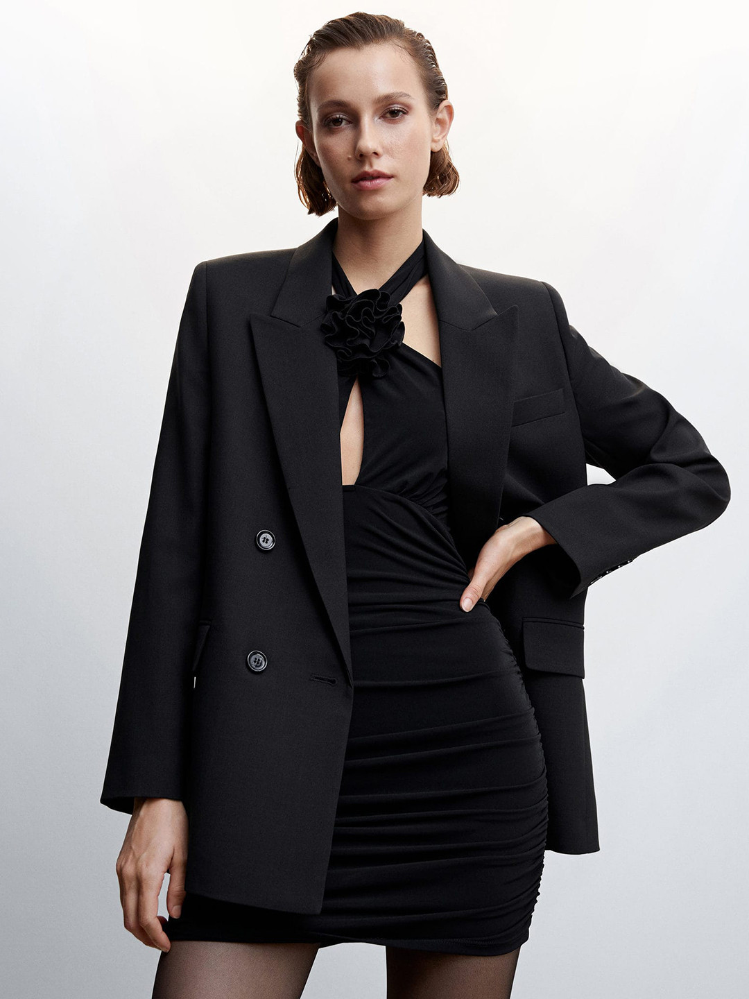 Buy MANGO Solid Double Breasted Sustainable Blazer - Blazers for Women ...