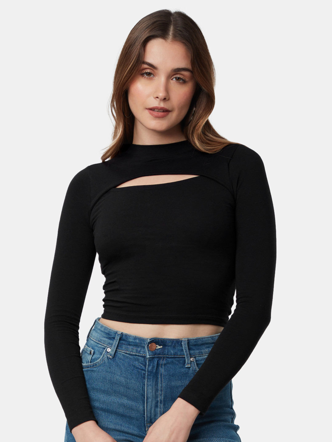 Buy The Souled Store Solids: Black (Cut Out) Black Women Cut Out Crop ...