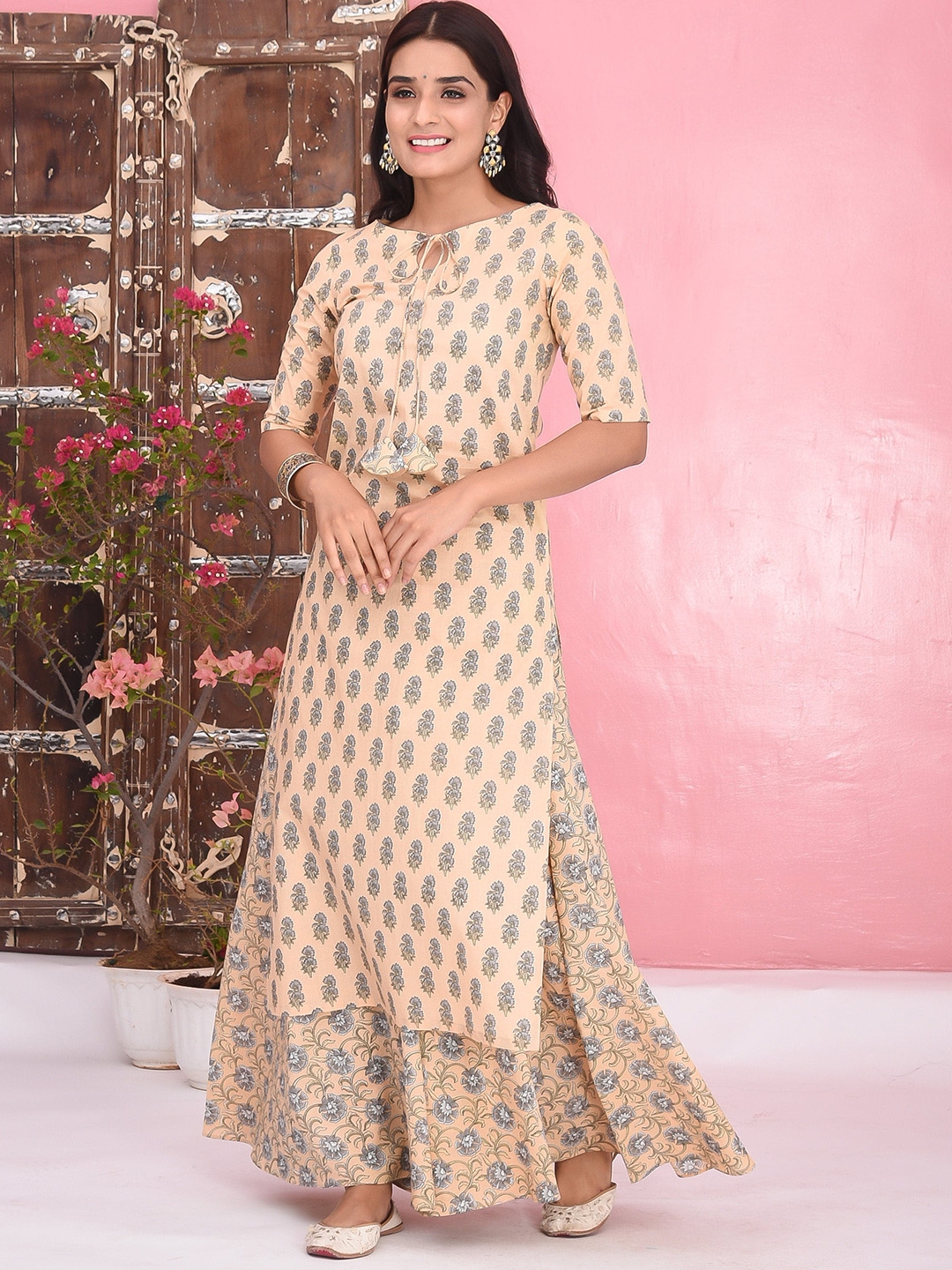 Buy Bunaai Women Floral Printed Pure Cotton Kurta With Palazzos - Kurta ... Buy Bunaai Women Floral Printed Pure Cotton Kurta With Palazzos - Kurta ...