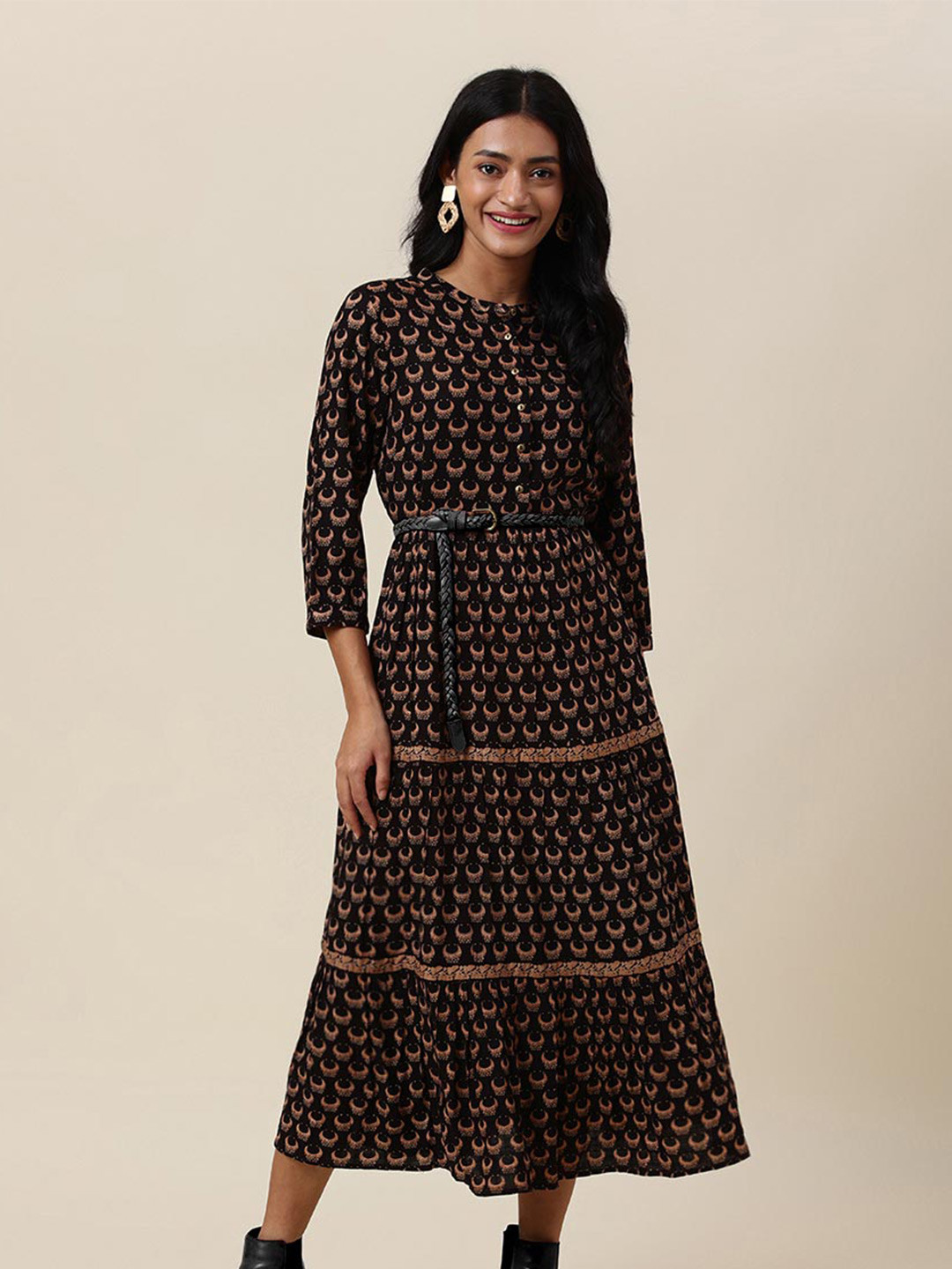 Buy Fabindia Ethnic Motifs Printed Midi Dress - Dresses for Women ...