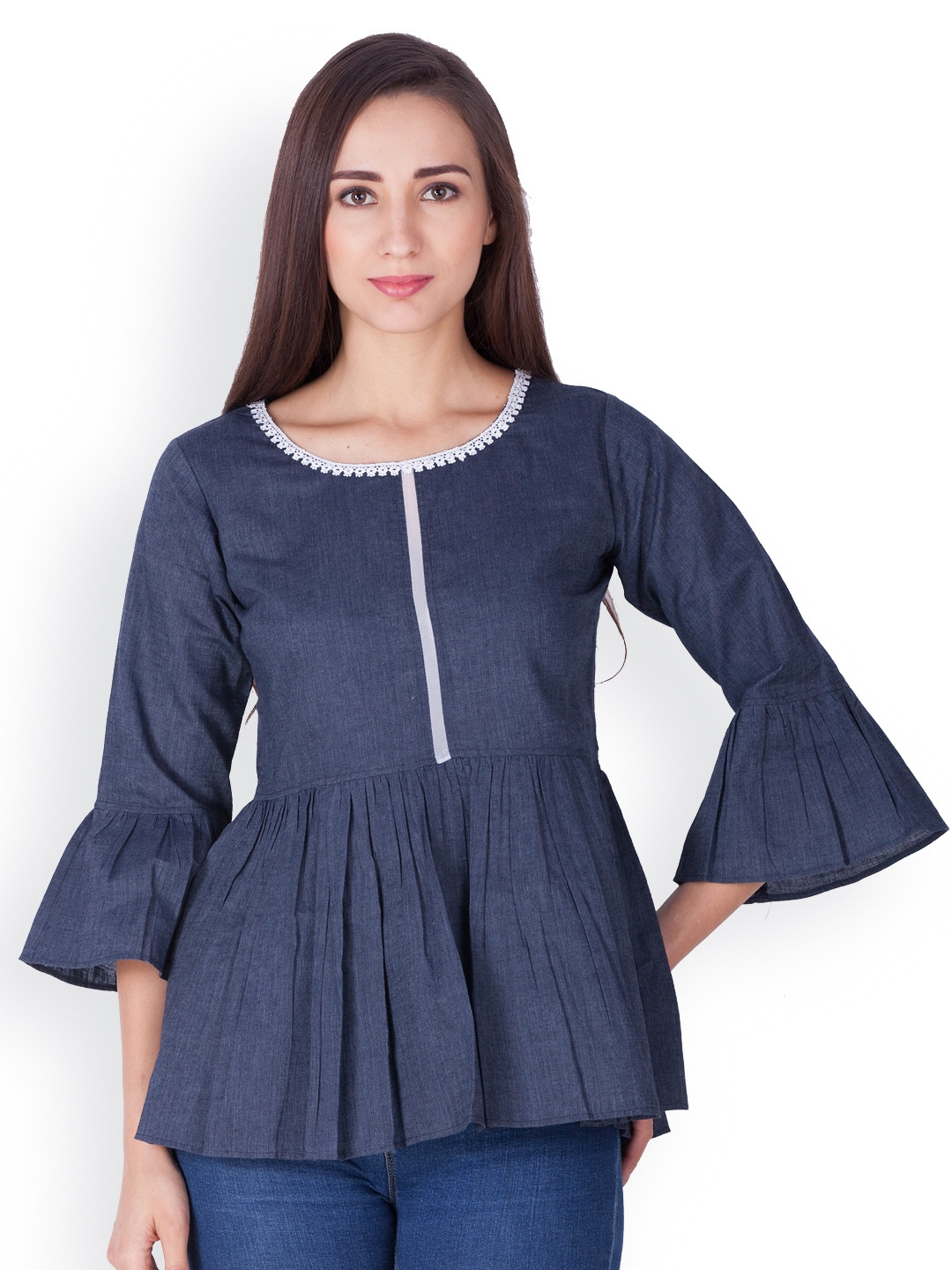 Buy Vea Kupia Women Navy Blue Solid Peplum Top - Tops for Women 2107049 ...