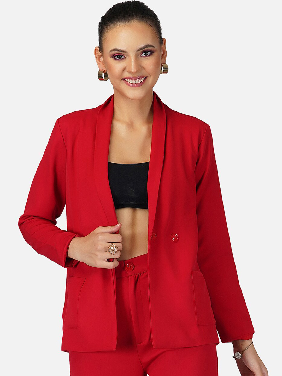 Buy Tinted Women Single Breasted Formal Cheery Red Blazers - Blazers ...