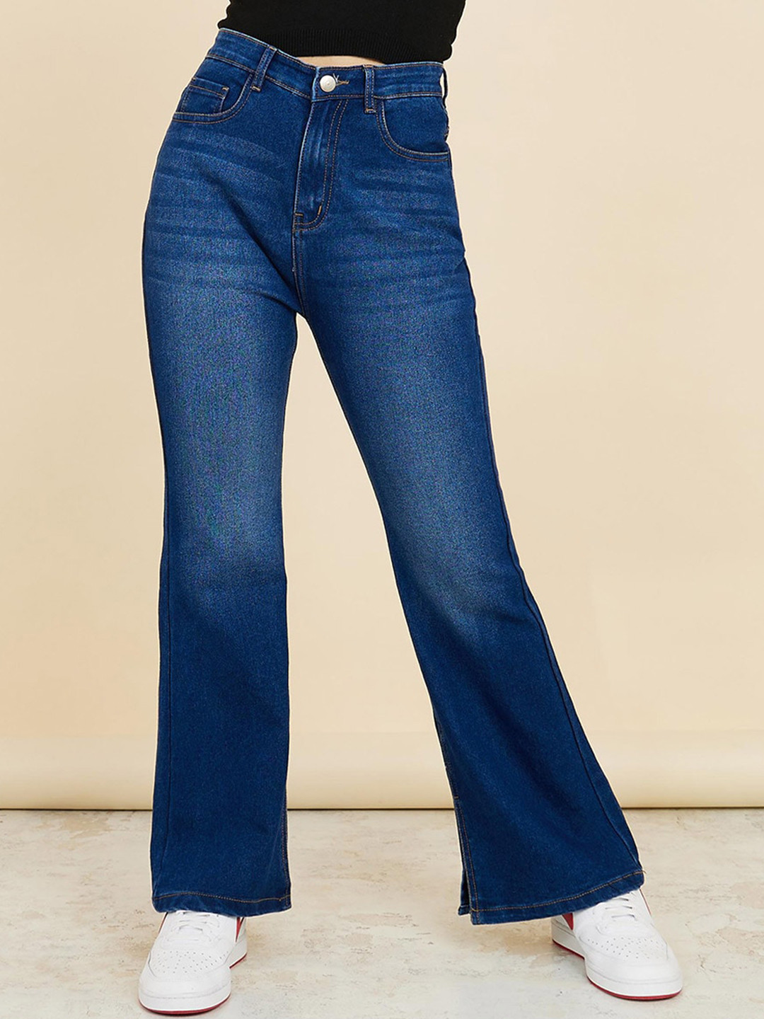Buy Styli Women Bootcut High Rise Light Fade Cotton Denim Jeans - Jeans ...