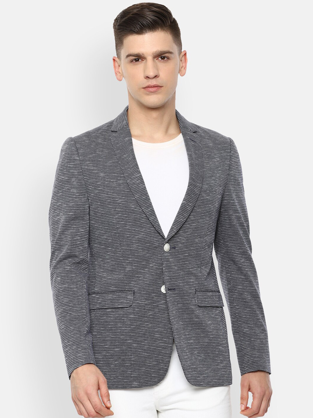 Buy Louis Philippe Sport Men Striped Cotton Single Breasted Blazer ...